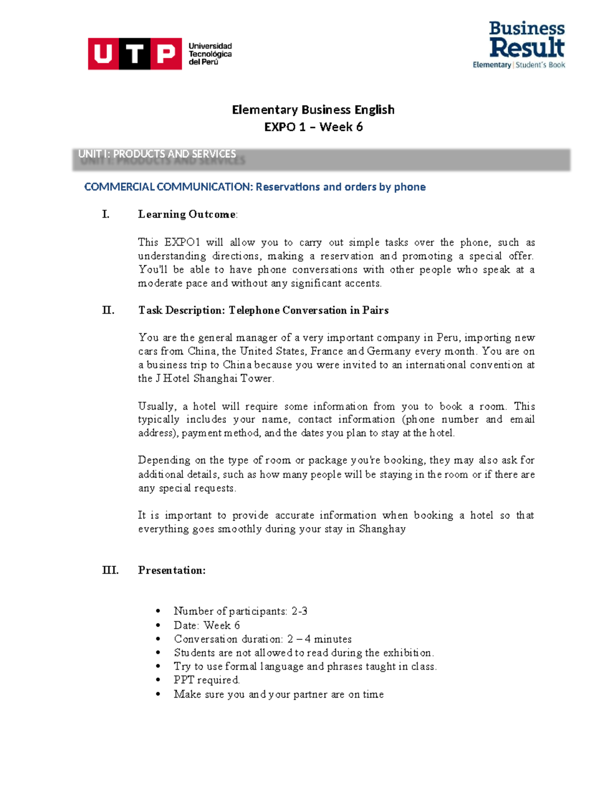 Elementary Business English EXPO 1 - Learning Outcome: This EXPO1 will ...