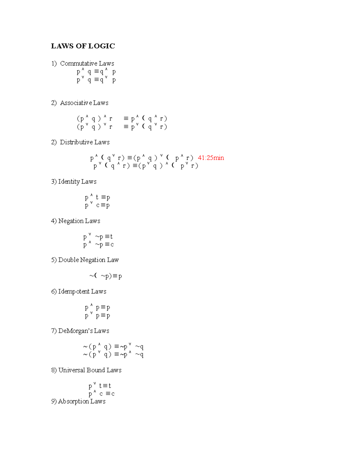 Laws of Logic - LAWS OF LOGIC Commutative Laws p q ≡ q p p q ≡ q p ...