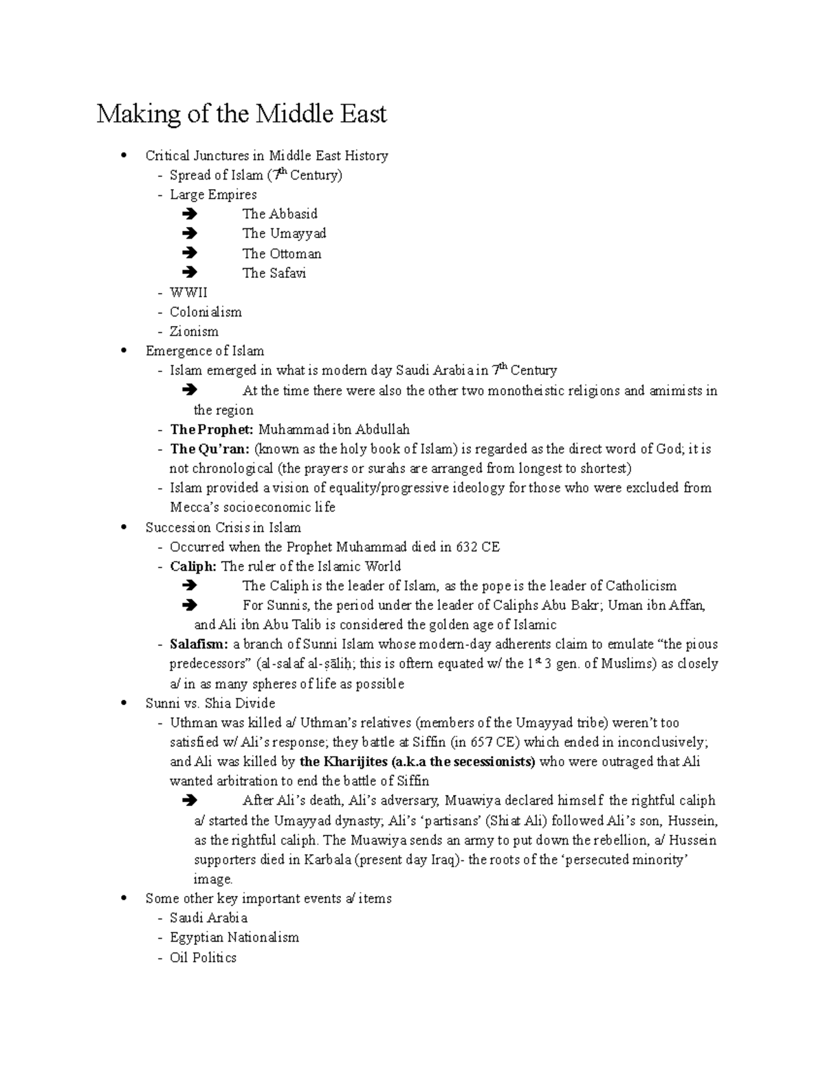 ME POLS Lecture one notes - Making of the Middle East Critical ...