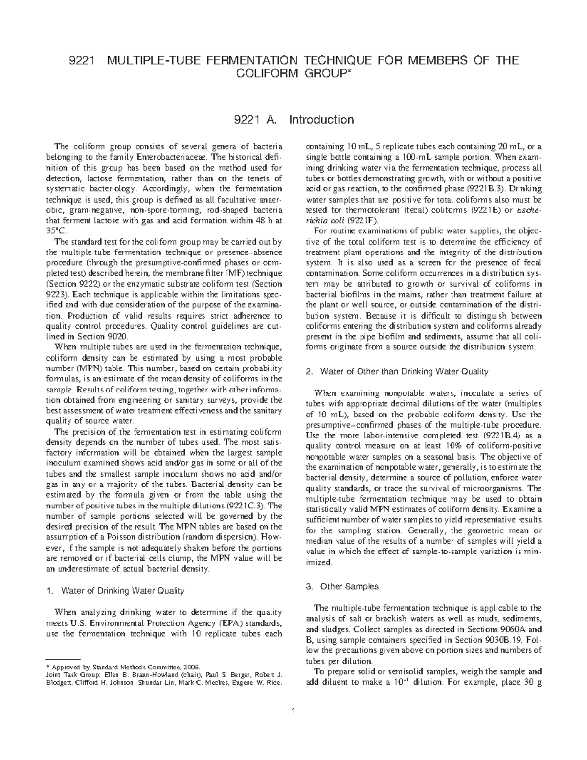 SM 9221 - Método para determinar la densidad bacteriana en muestras de agua por el numero - 9221 ...