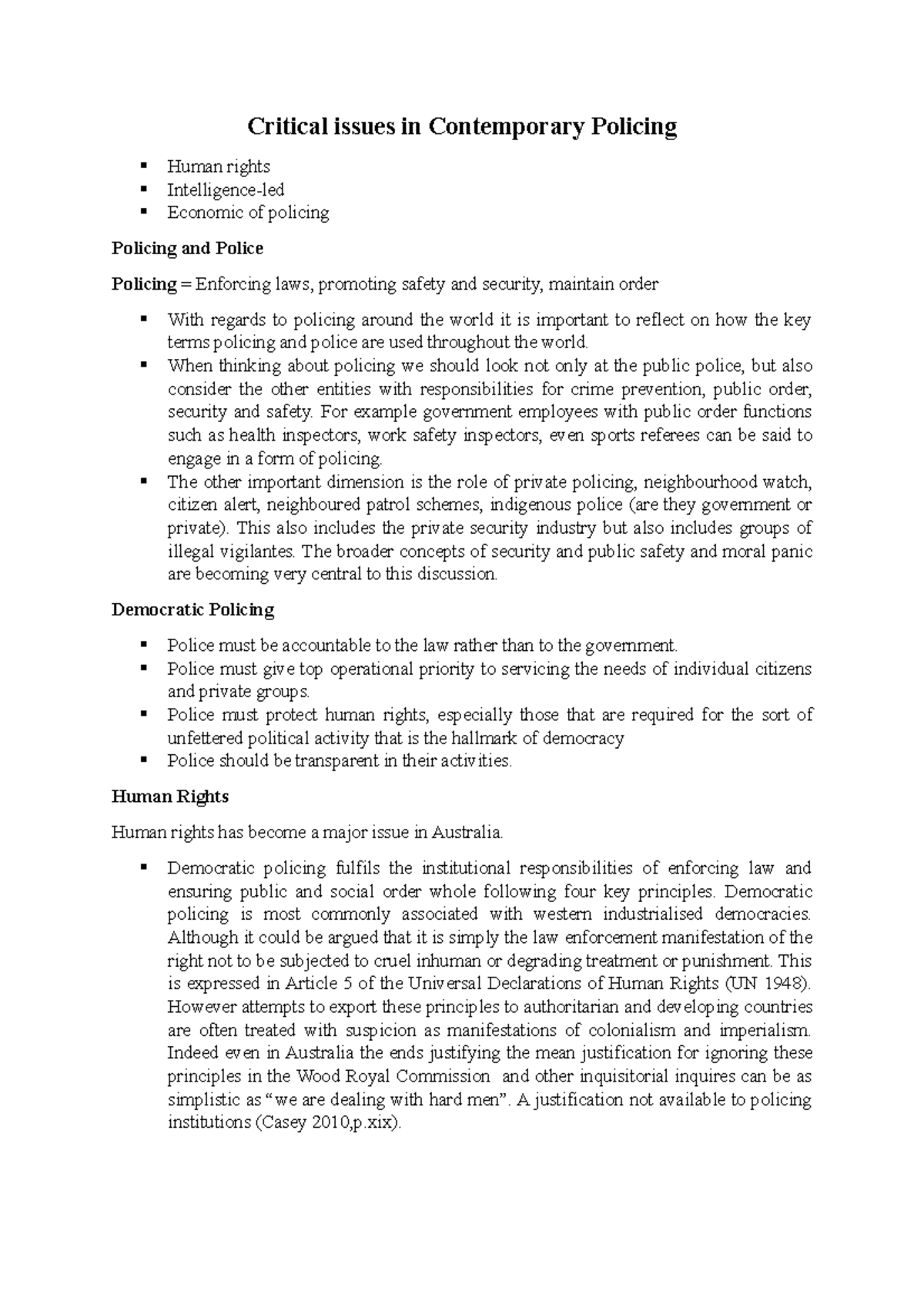 Critical issues in Contemporary Policing notes - Critical issues in ...
