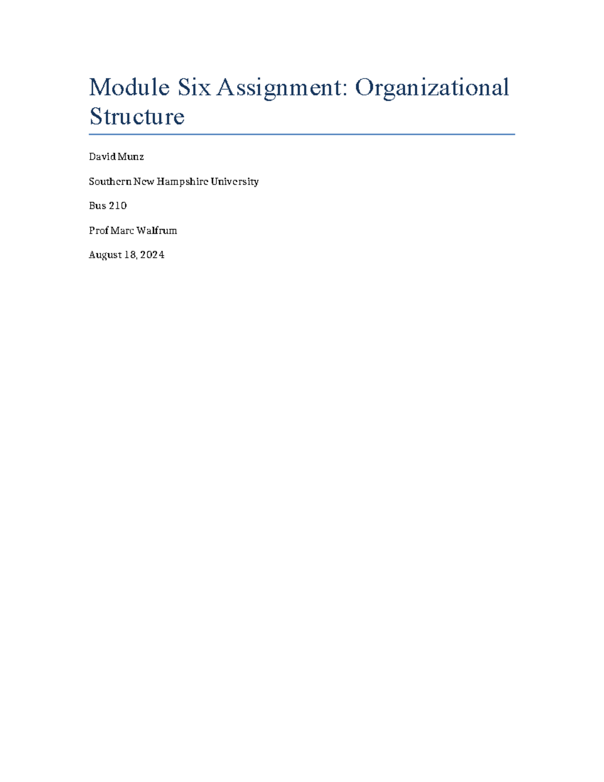 Mod 6 structure - module 6 assignment - Module Six Assignment ...