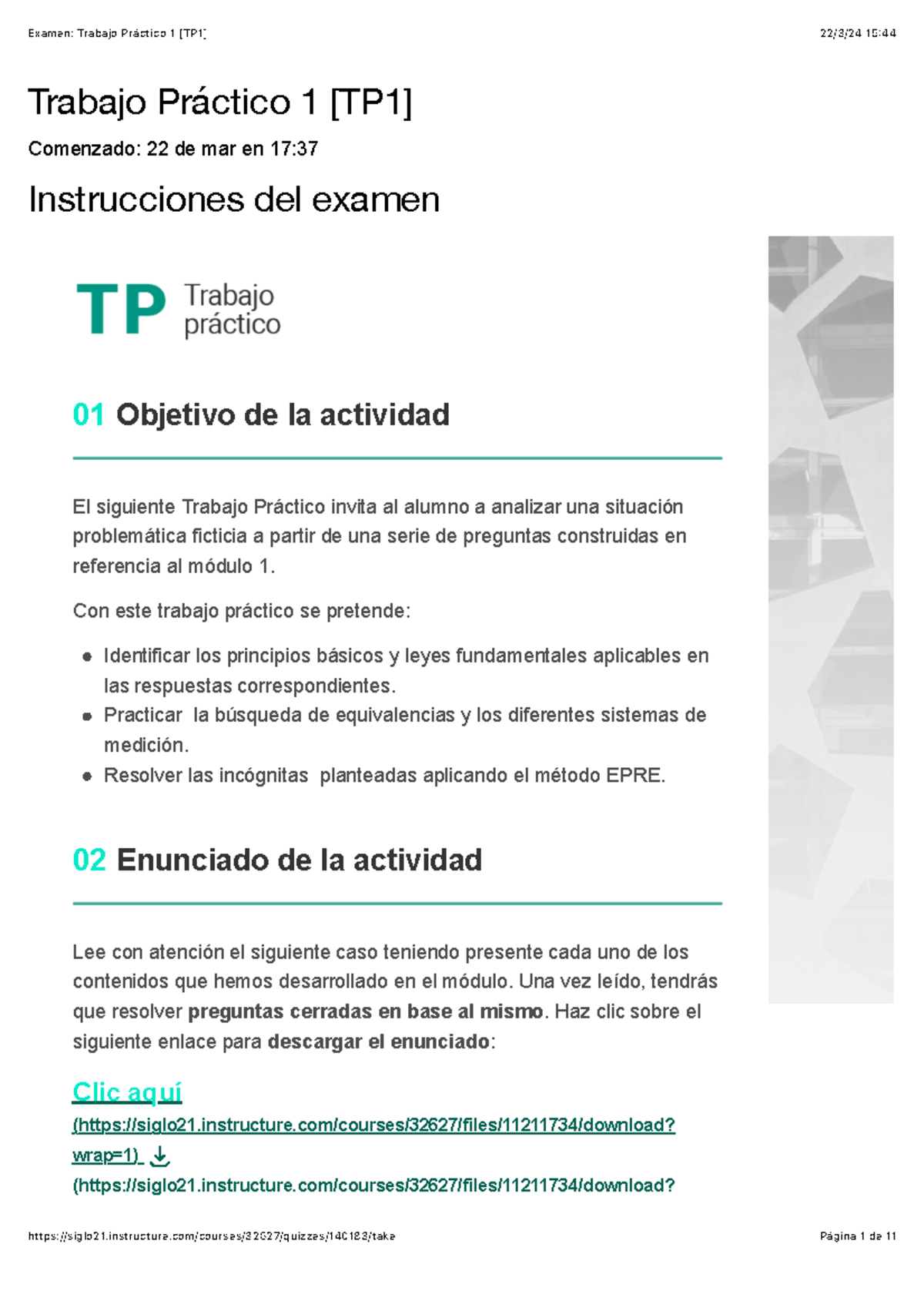 TP1 Fisica 95% - Tp n° 1 aprobado con 95% - Trabajo Práctico 1 [TP1] Comenzado: 22 de mar en 17 ...