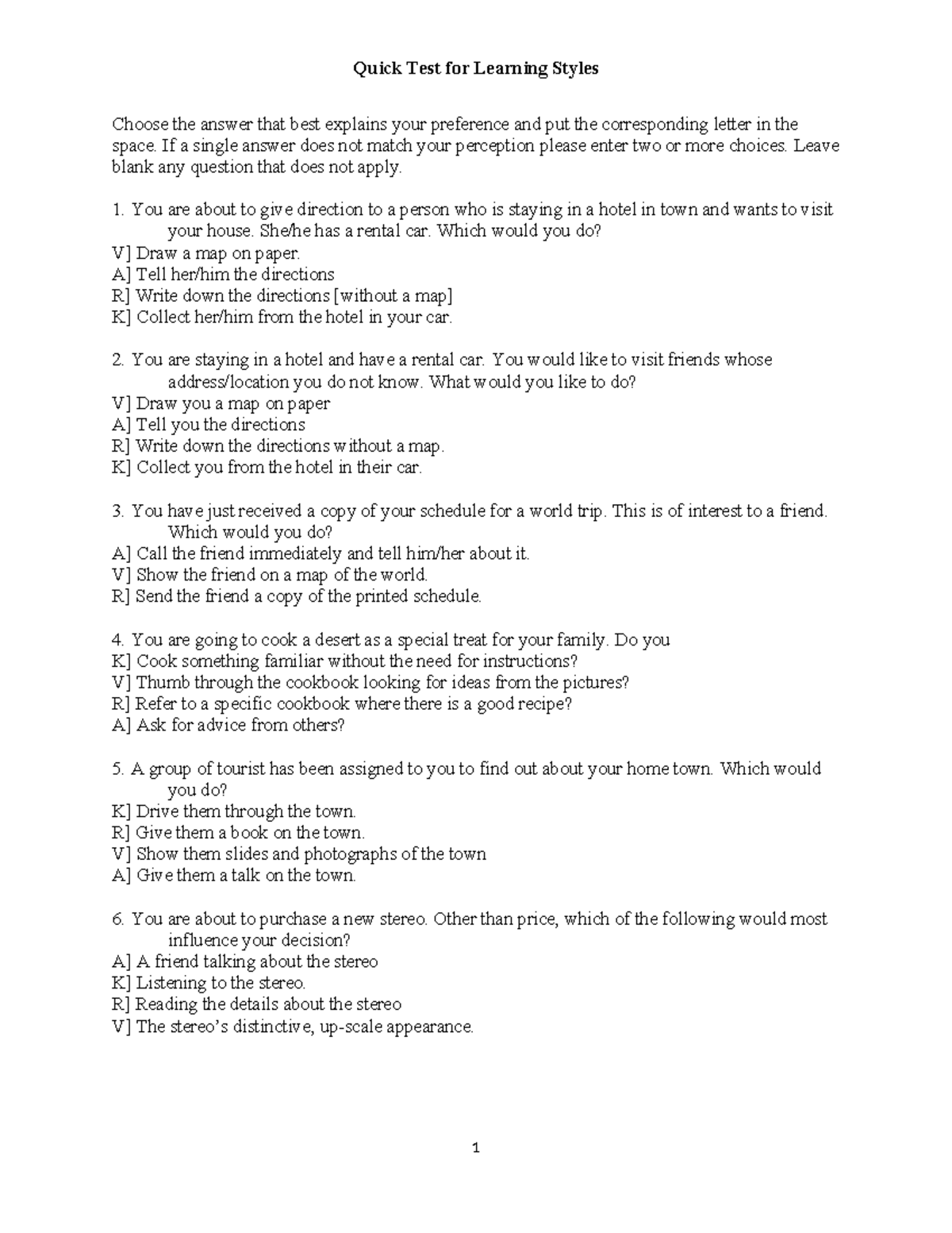 Learning Style Questions - Tagged - Studocu