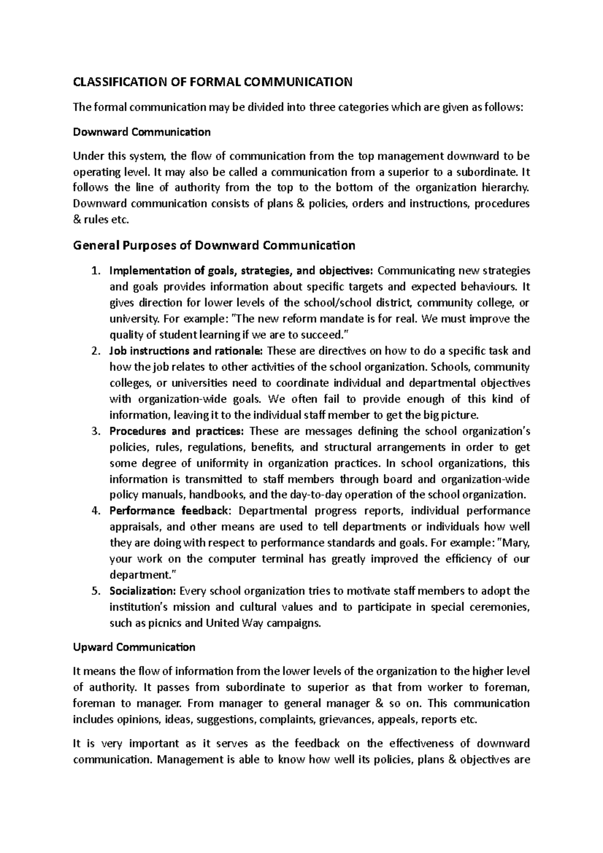 Classification OF Formal Communication - CLASSIFICATION OF FORMAL ...