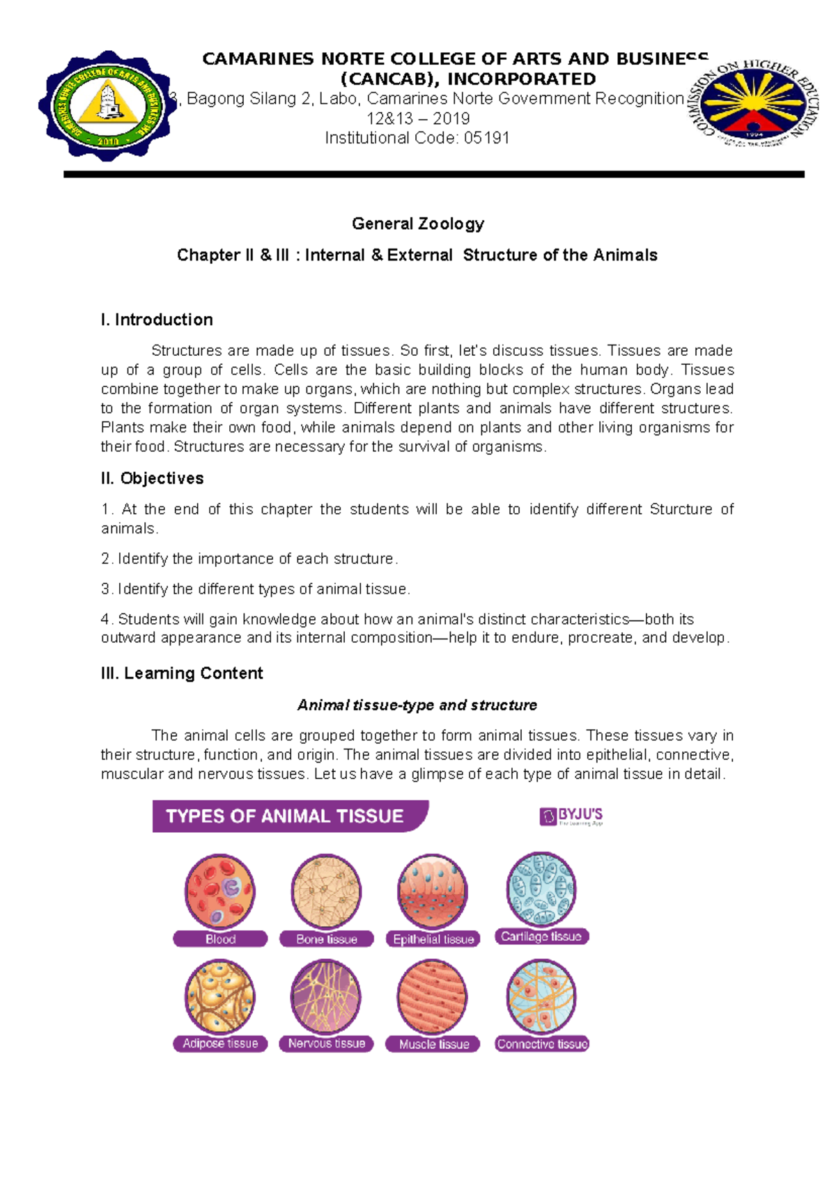 Chapter II & III Internal and external structure of animals - Copy ...