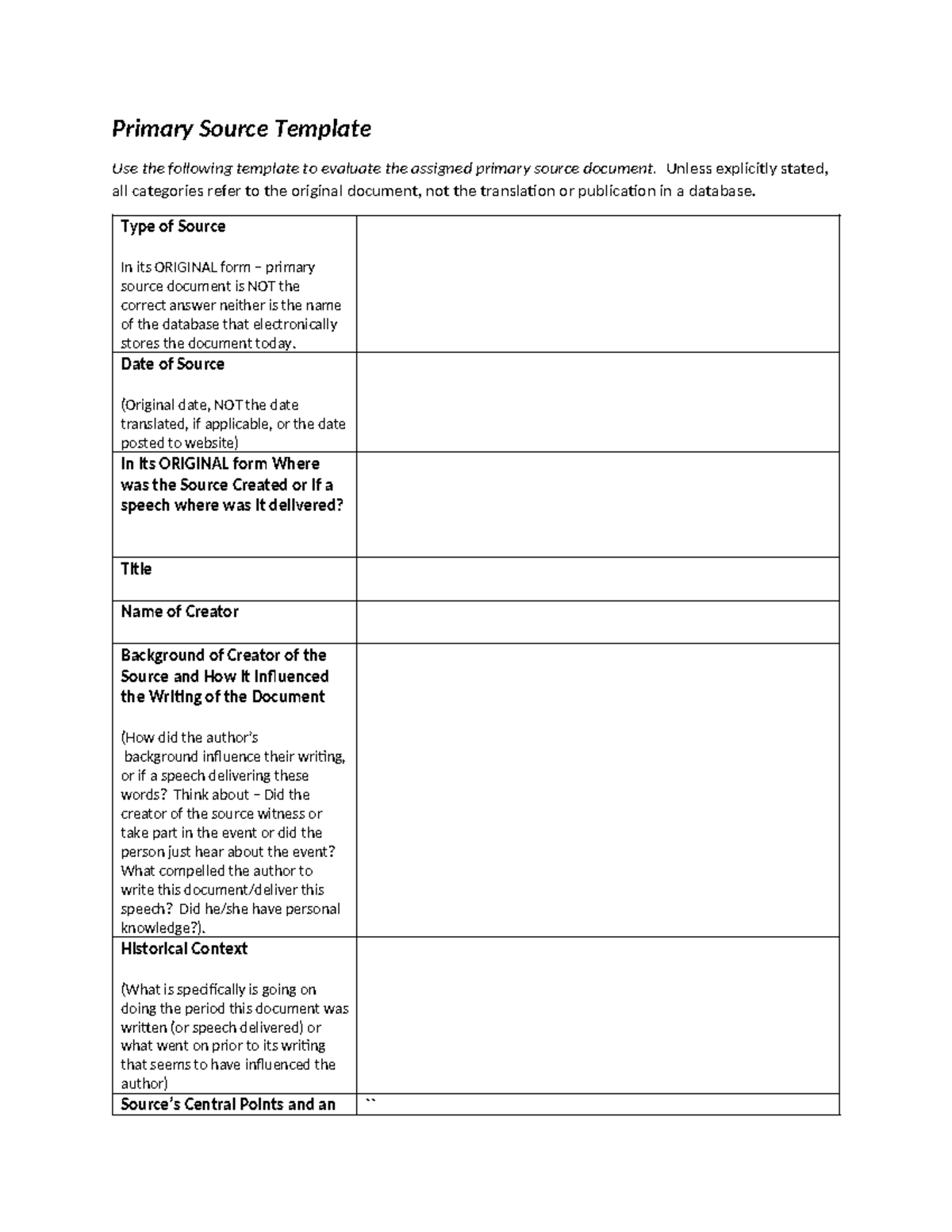 Sprin 22 Primary Source Template - Primary Source Template Use the ...