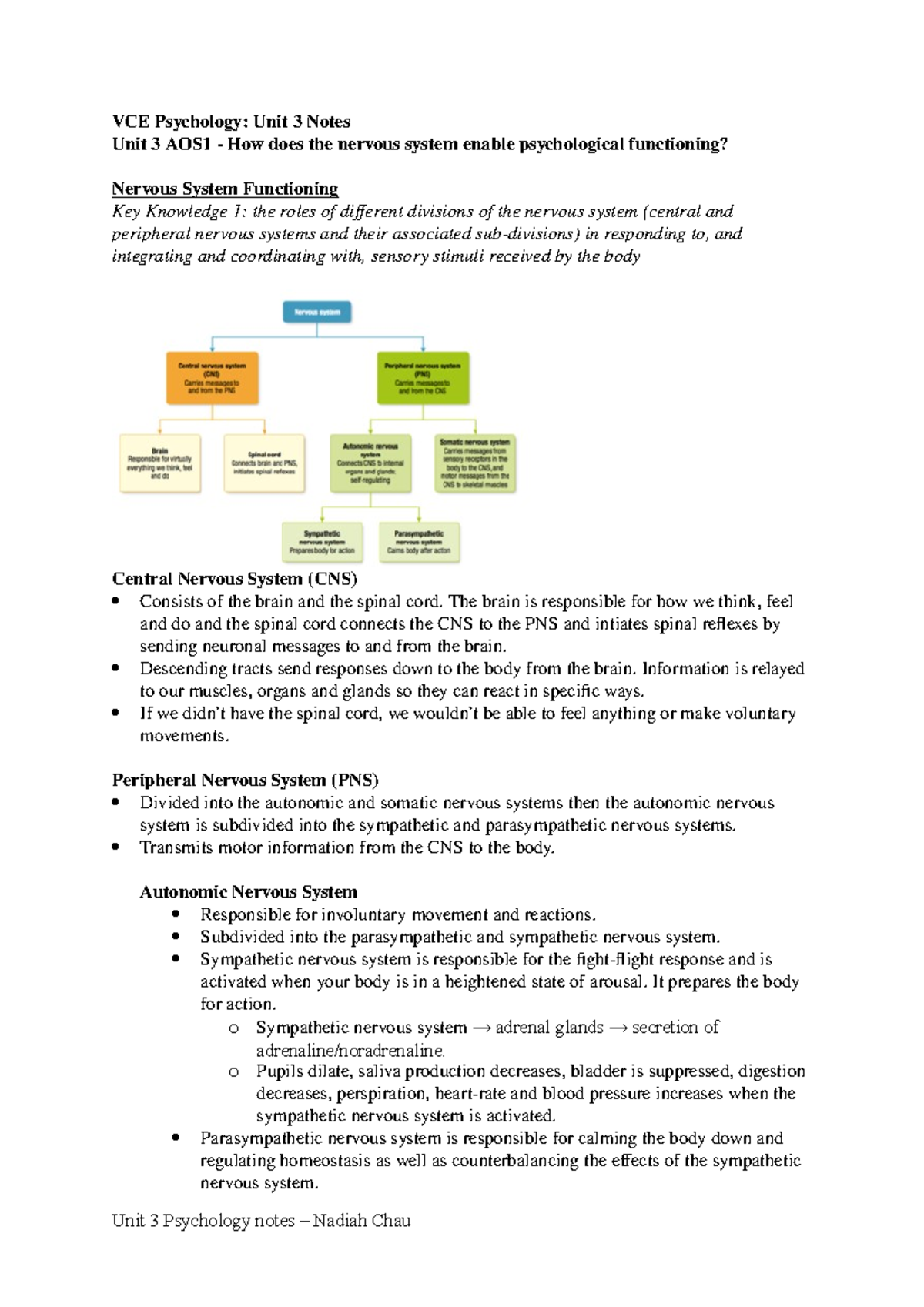 Unit 3 Psychology notes - VCE Psychology: Unit 3 Notes Unit 3 AOS1 ...