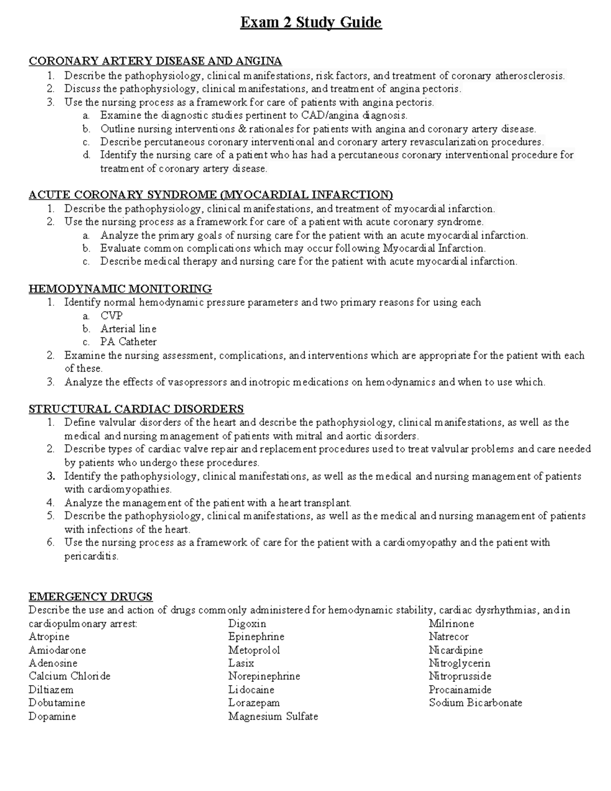 Exam 2 Study Guide-1 - EXAM 2 - Exam 2 Study Guide CORONARY ARTERY ...