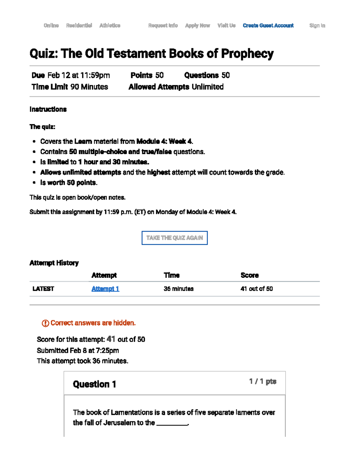 Quiz The Old Testament Books of Prophecy Week 4 - BIBL 104 - Studocu