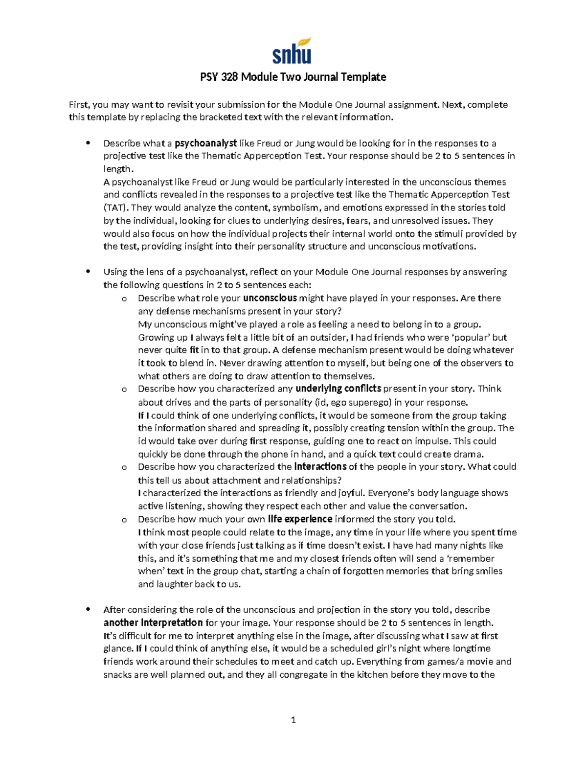 PSY 328 Module Two Journal - Next, complete this template by replacing ...