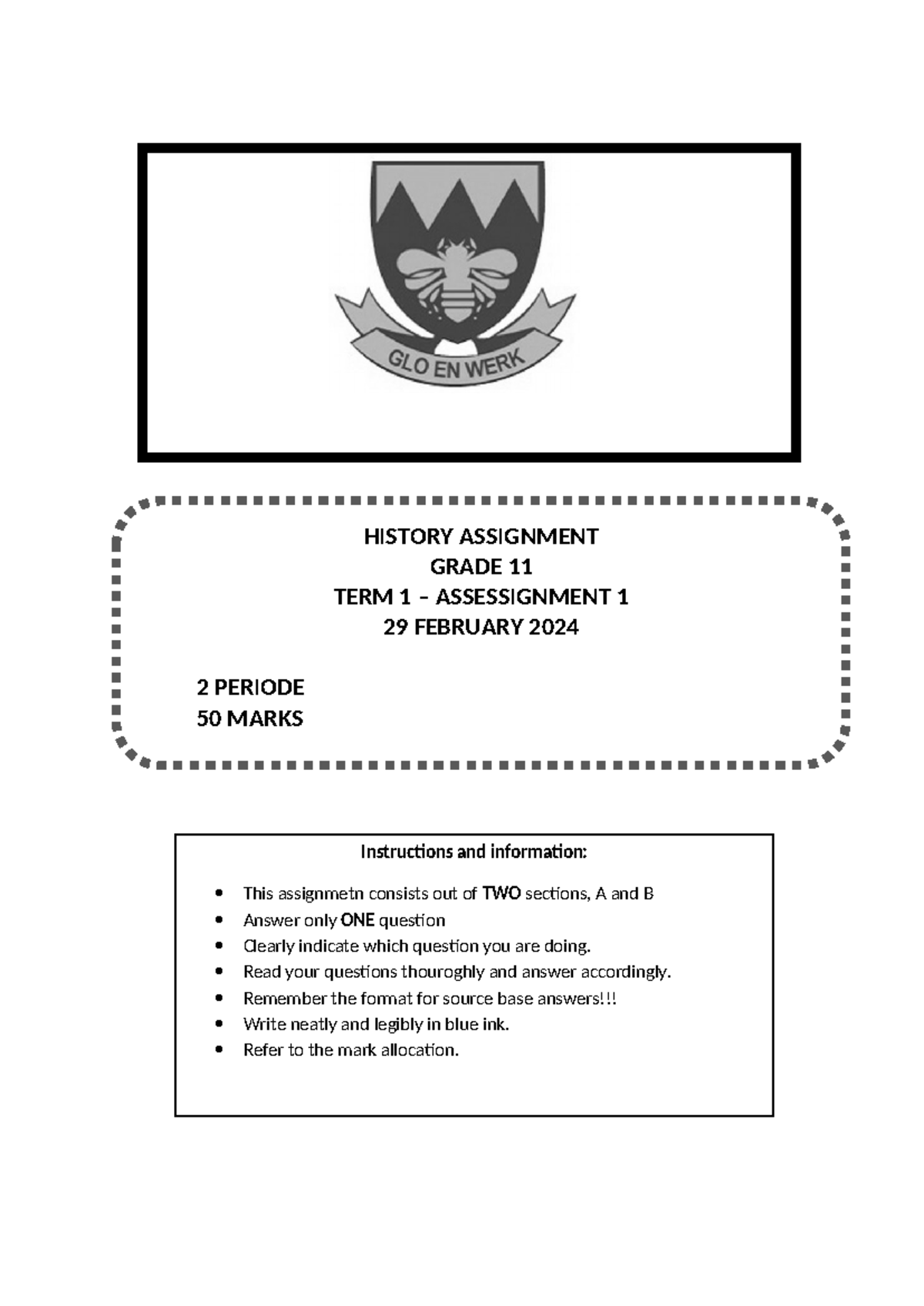 g11 task 1 term 2 - HISTORY ASSIGNMENT GRADE 11 TERM 1 – ASSESSIGNMENT ...