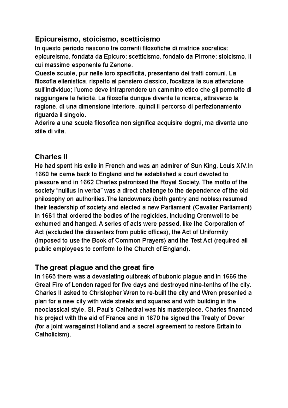 (Filosofia) Epicureismo stoicismo e scetticismo + (Inglese) Riassunti ...