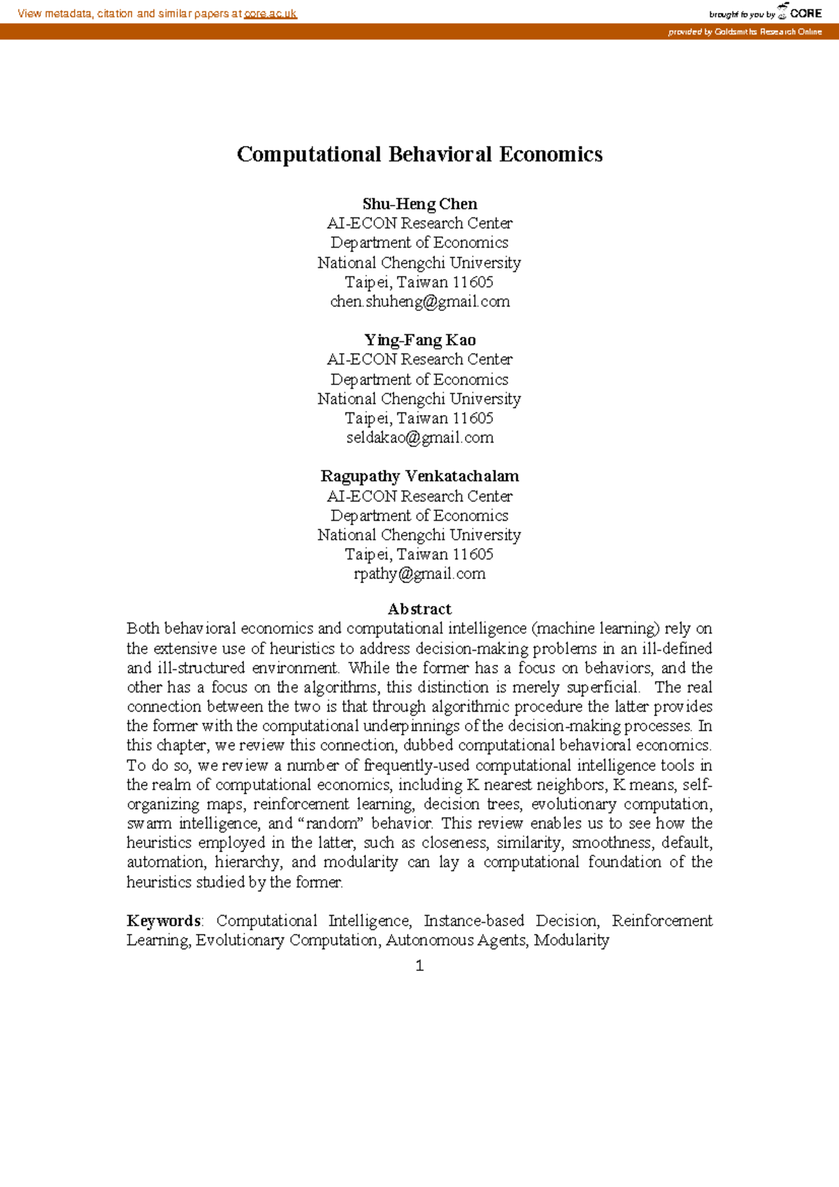 Computational Behavioural Economics - ECN263 - PC - Studocu