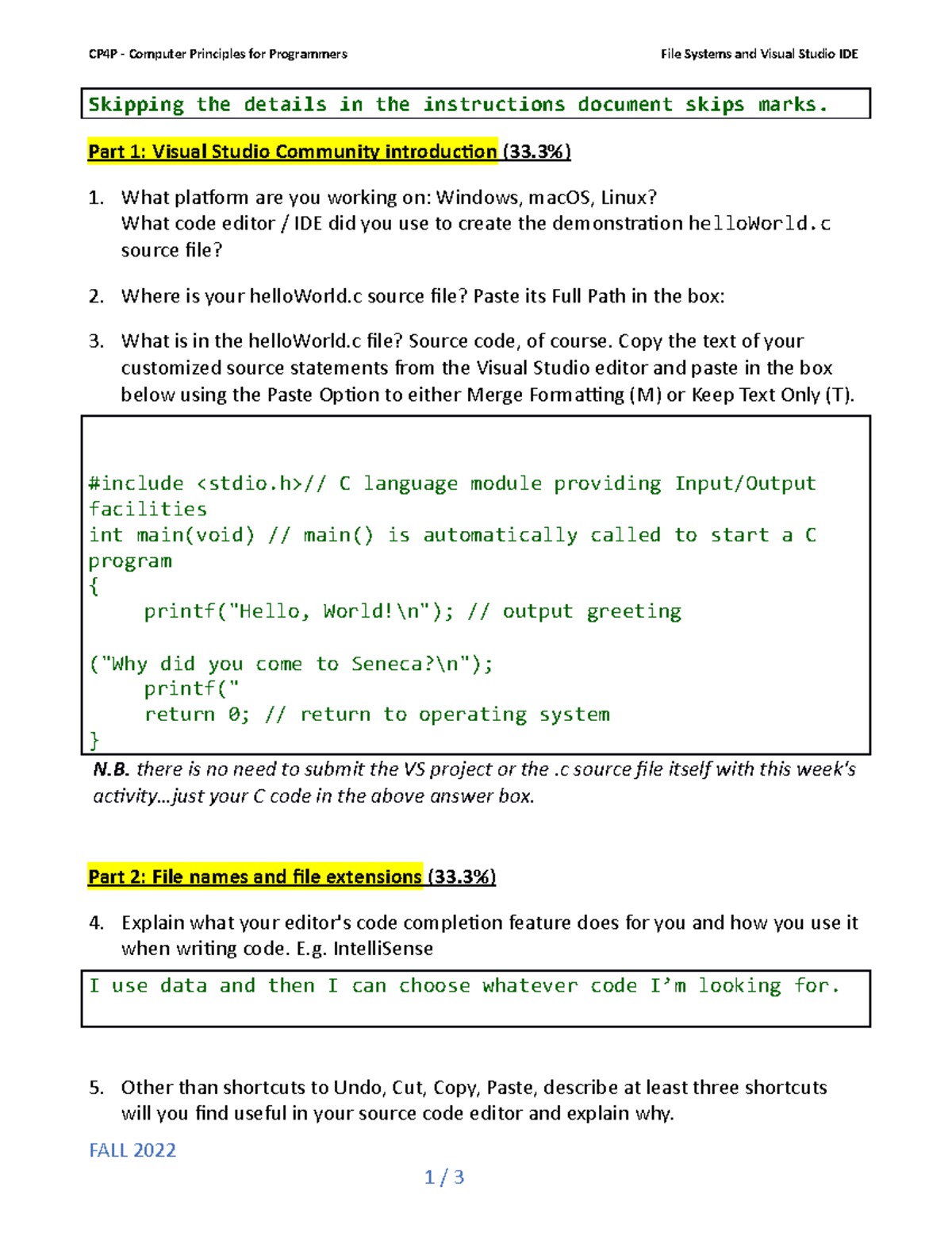 Fall2022 CPR101 W01 File systems-Visual Studio - CP4P - Computer Principles for Programmers File ...