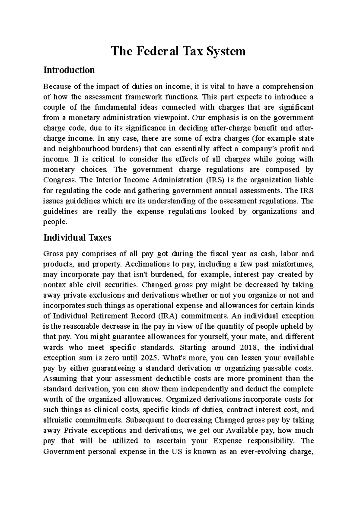 The Federal Tax System - Because of the impact of duties on income, it ...