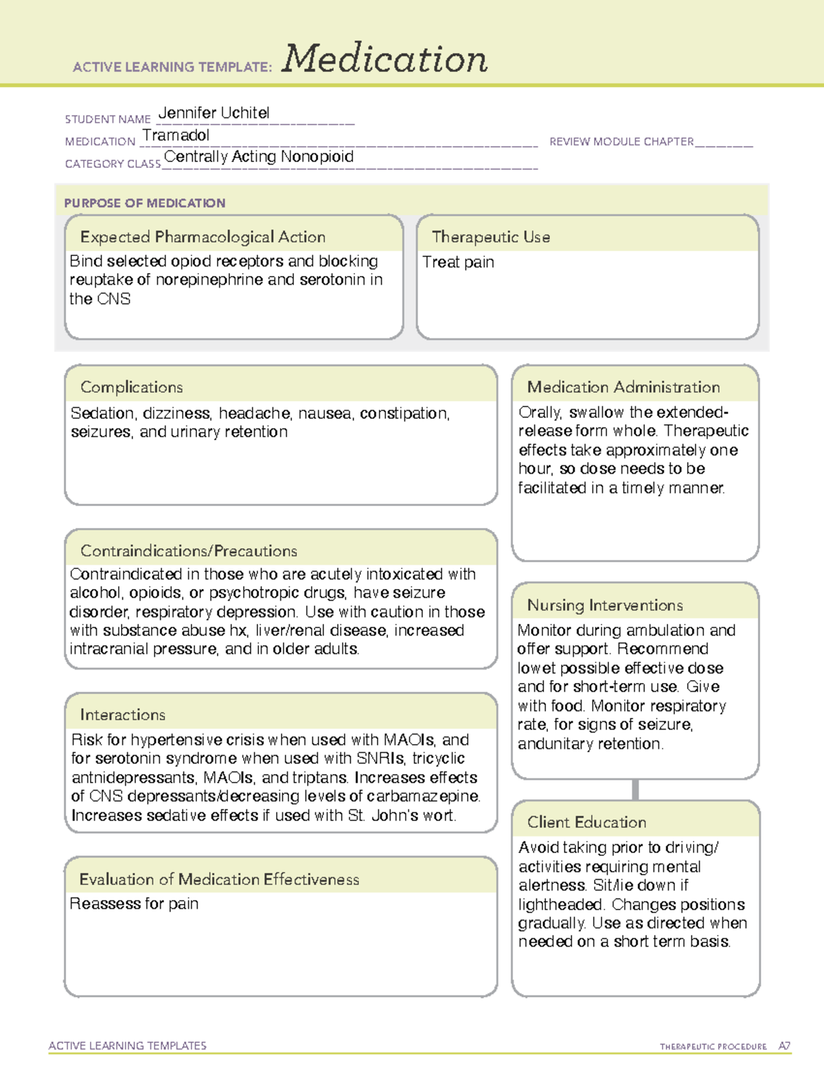 Tramadol - med sheet - ACTIVE LEARNING TEMPLATES THERAPEUTIC PROCEDURE ...