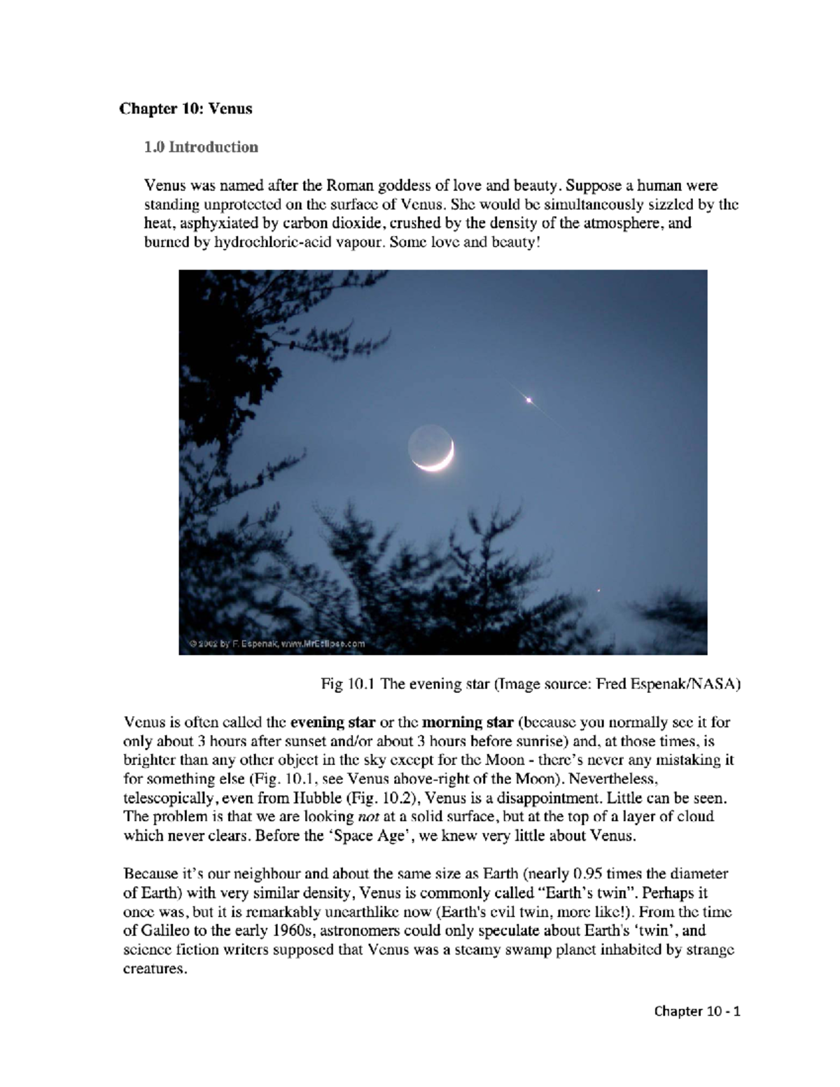 Chapter 10- Venus - good resource - Chapter 10: Venus 1 Introduction ...