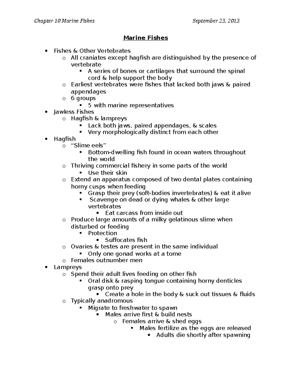 Ch10 Marine Fishes - Combination of book outline & lecture notes ...