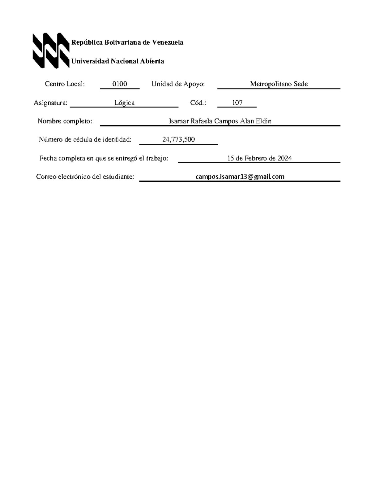 107-TP1.3-24 - trabajos - 0100 Asignatura: Cód.: 107 Correo electrónico del estudiante: campos ...