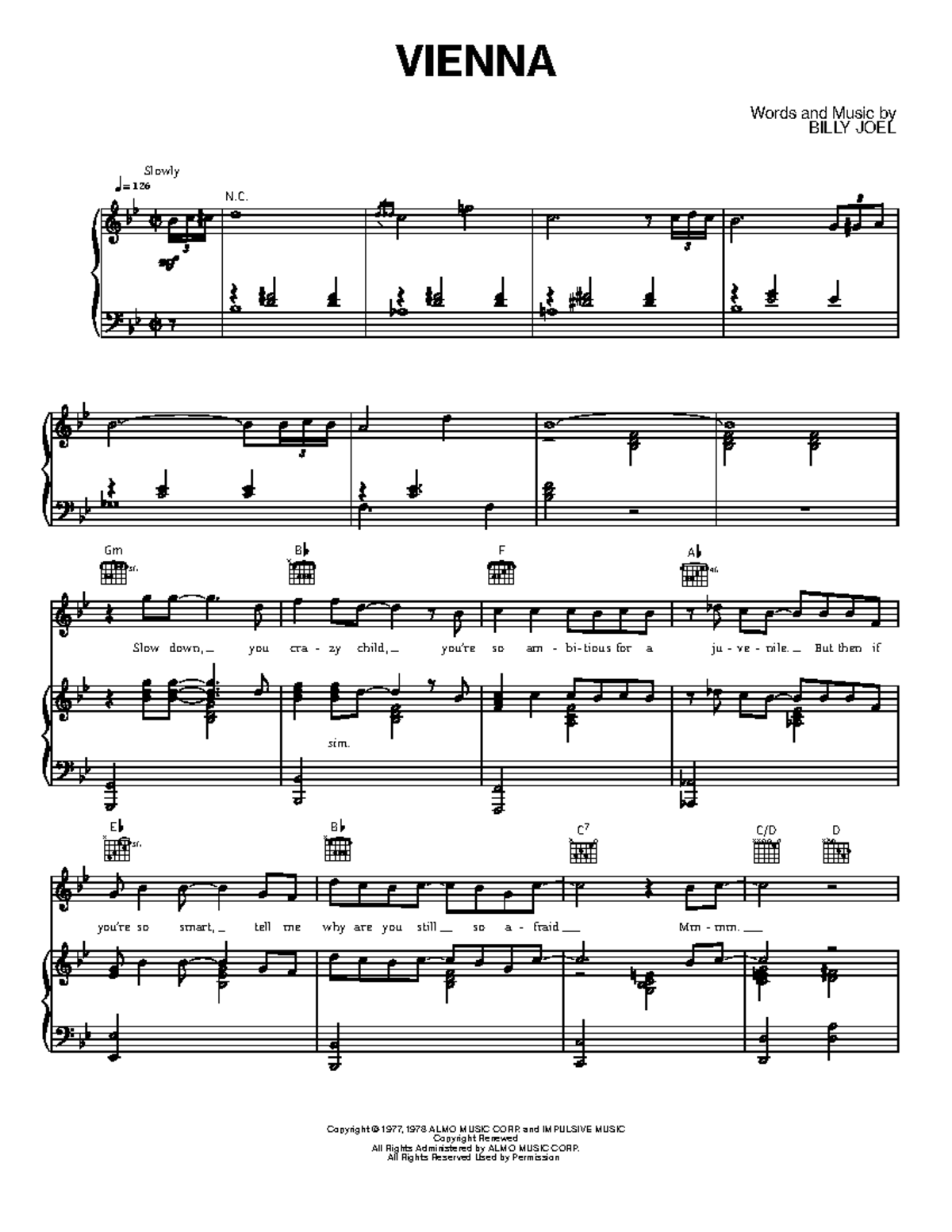 Vienna - VIENNA Words and Music by BILLY JOEL Copyright © 1977, 1978 ...