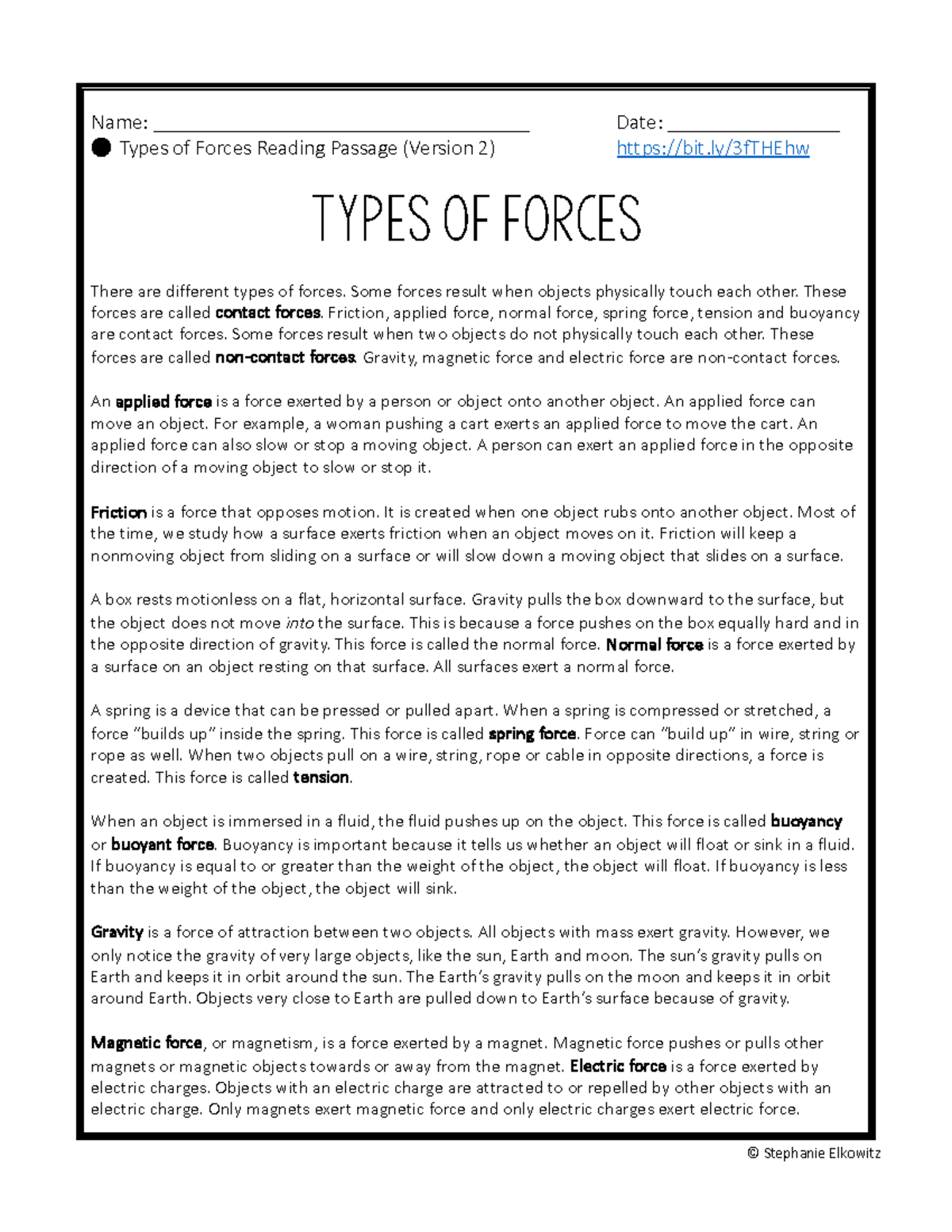 types of forces wks - Name: ___________________________________ Date ...