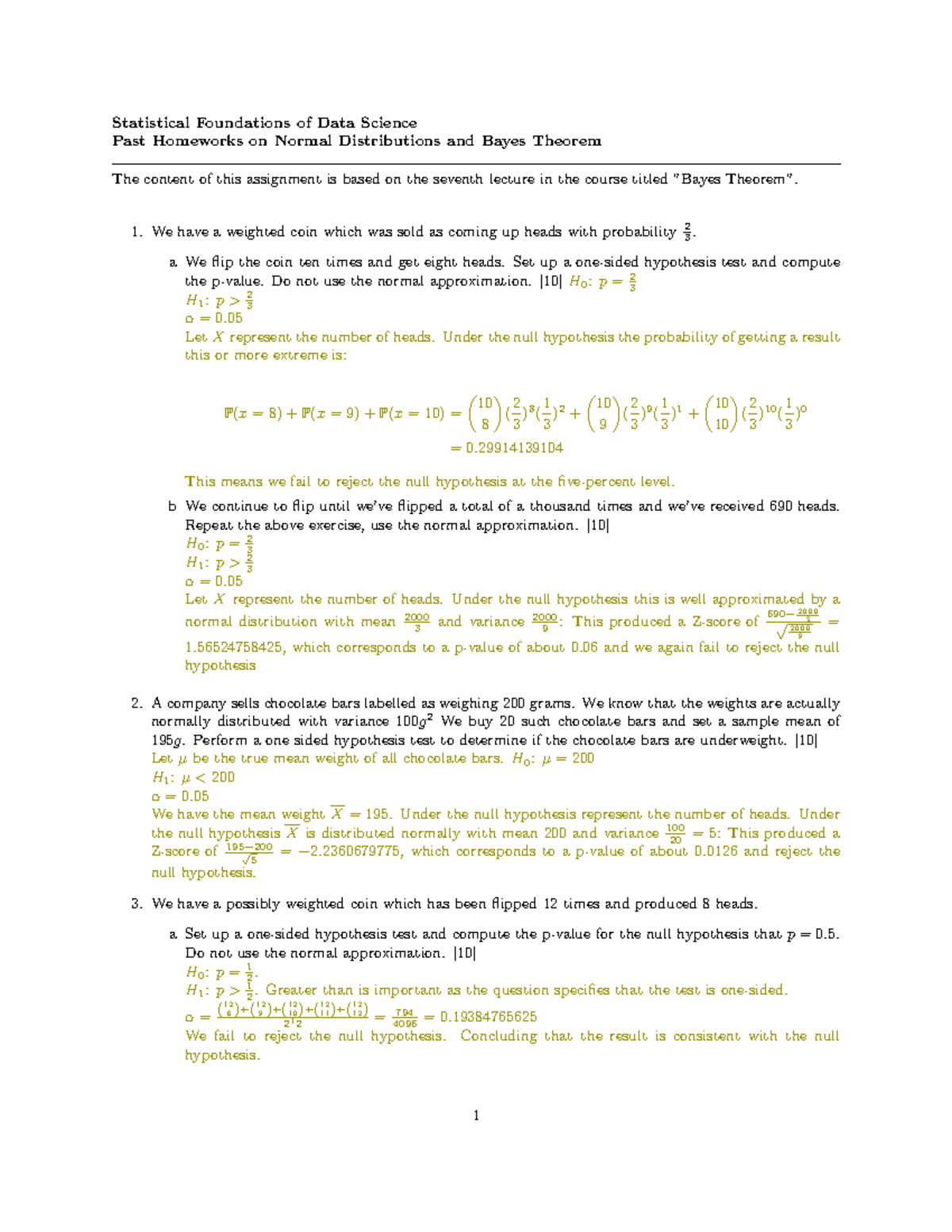 Past Homeworks sol - past homework memo - Statistical Foundations of ...