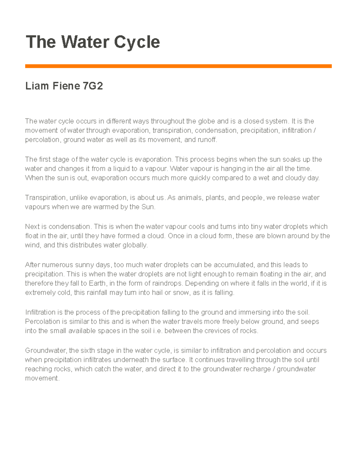 Describing The Water Cycle - The Water Cycle Liam Fiene 7G The water ...