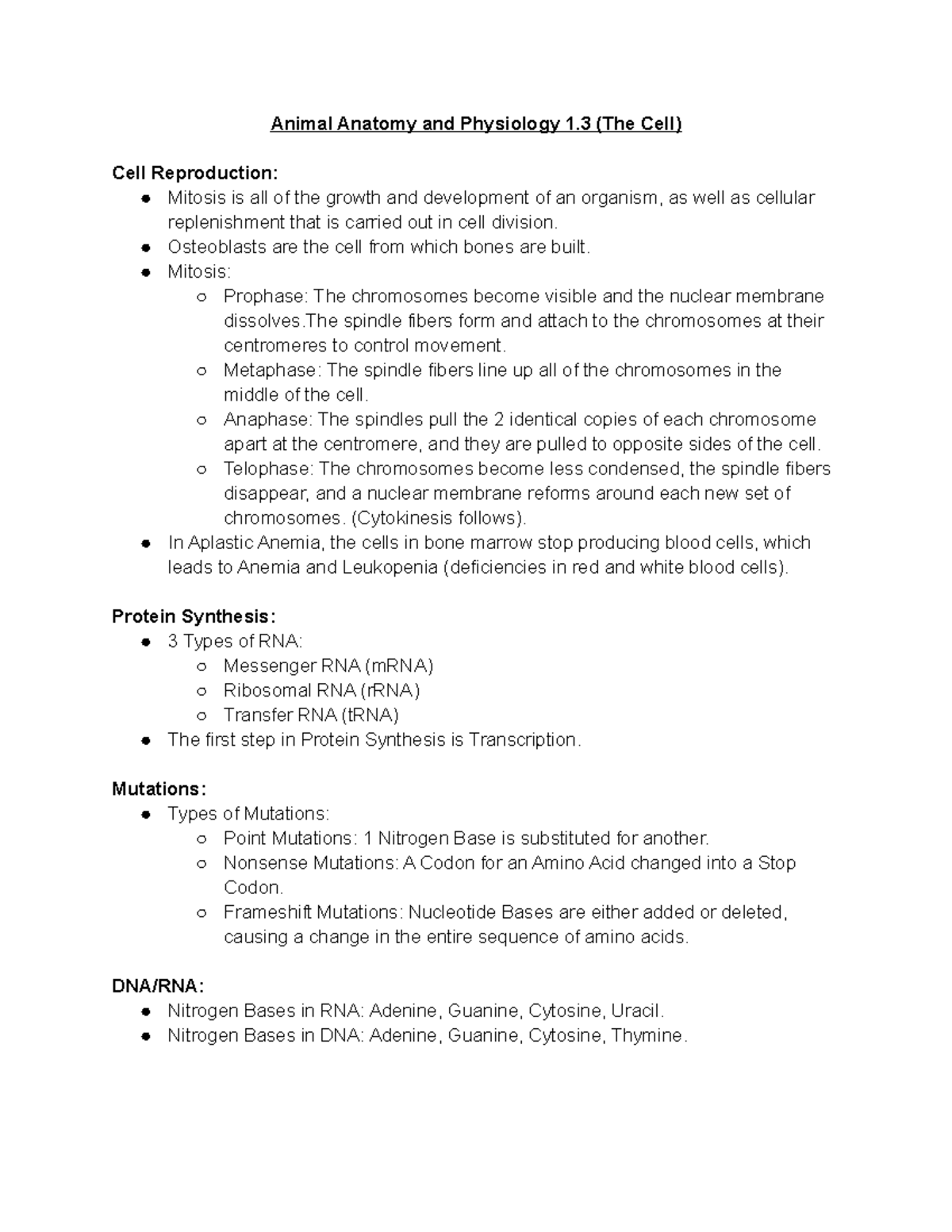 Animal Anatomy and Physiology 1.3 Practice - Animal Anatomy and ...
