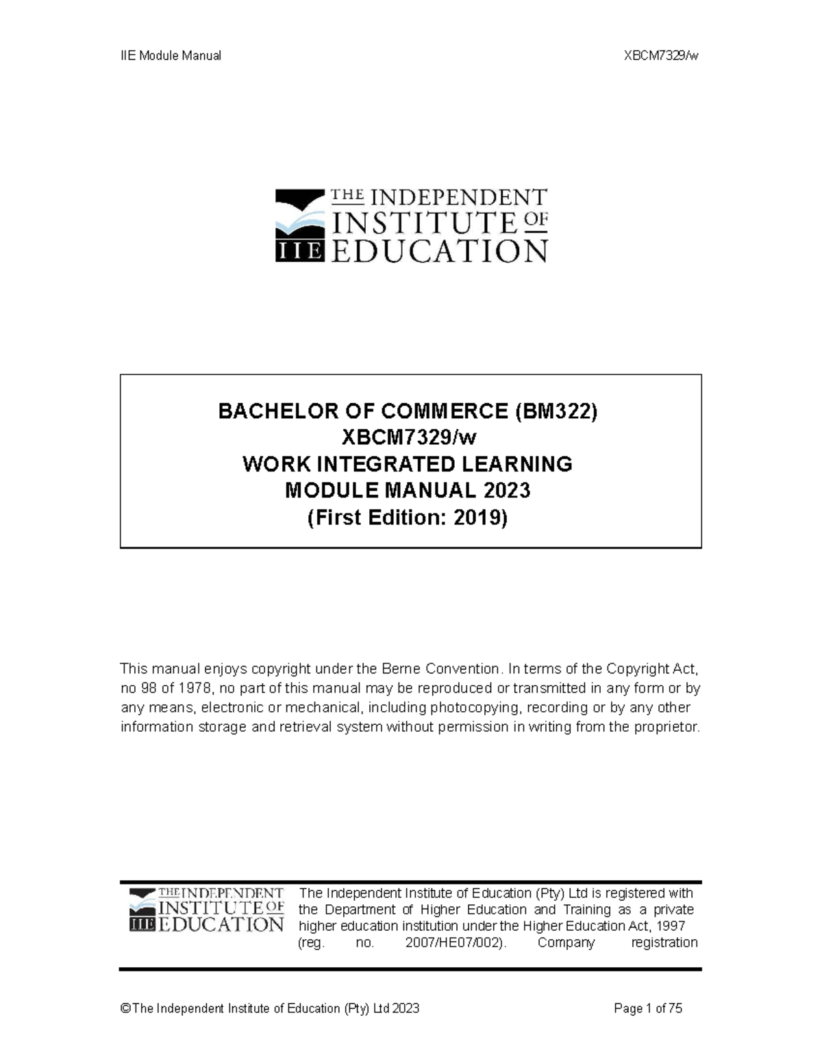 XBCM7329MM Outline - Guideline - BACHELOR OF COMMERCE (BM322) XBCM7329 ...