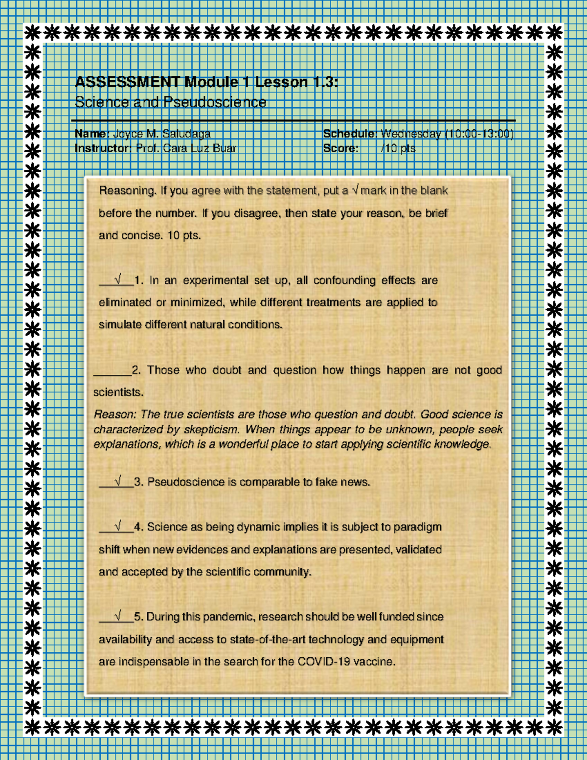 N379 Saludaga Assessment No - ASSESSMENT Module 1 Lesson 1: Science and ...
