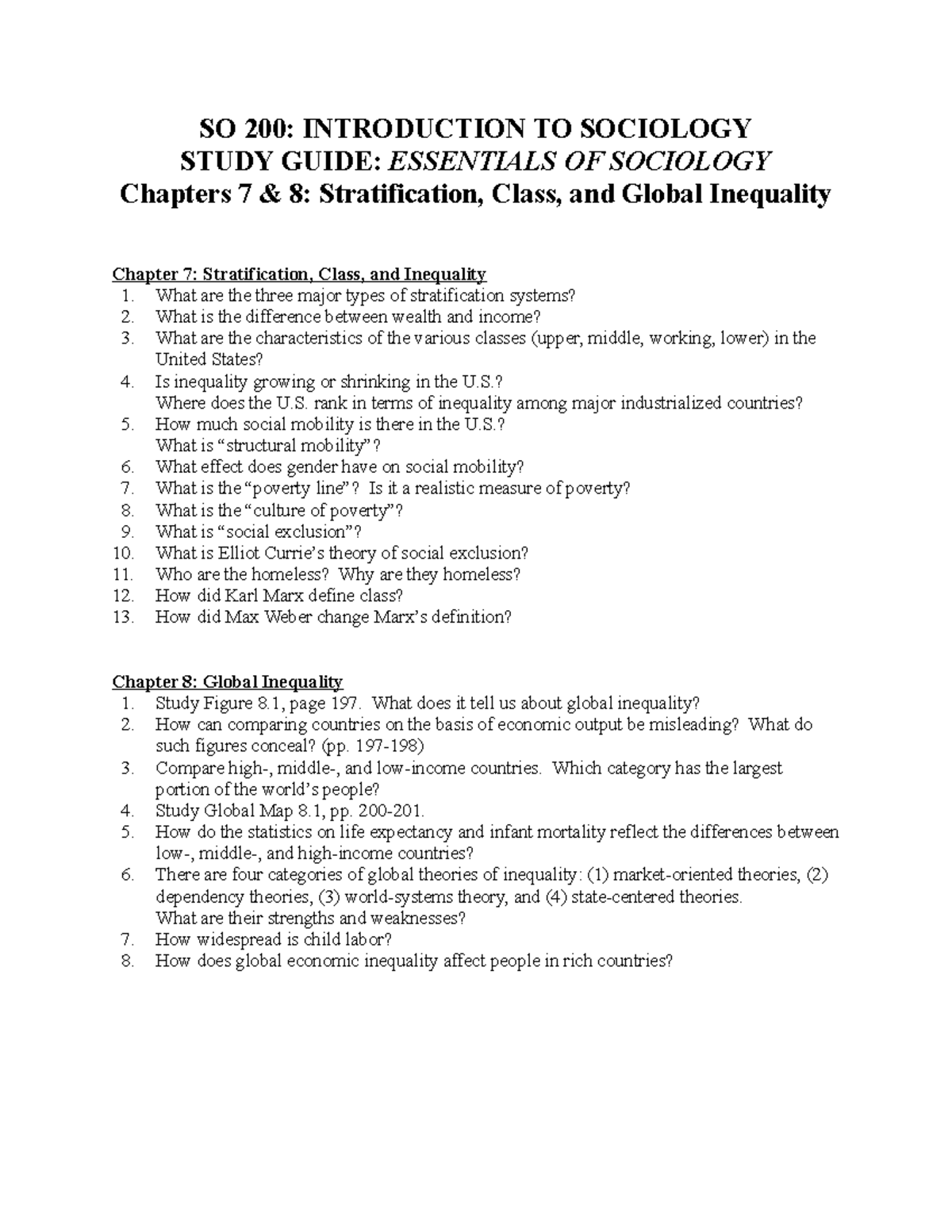 SO 200 Study Guide 7-8 - SO 200: INTRODUCTION TO SOCIOLOGY STUDY GUIDE ...