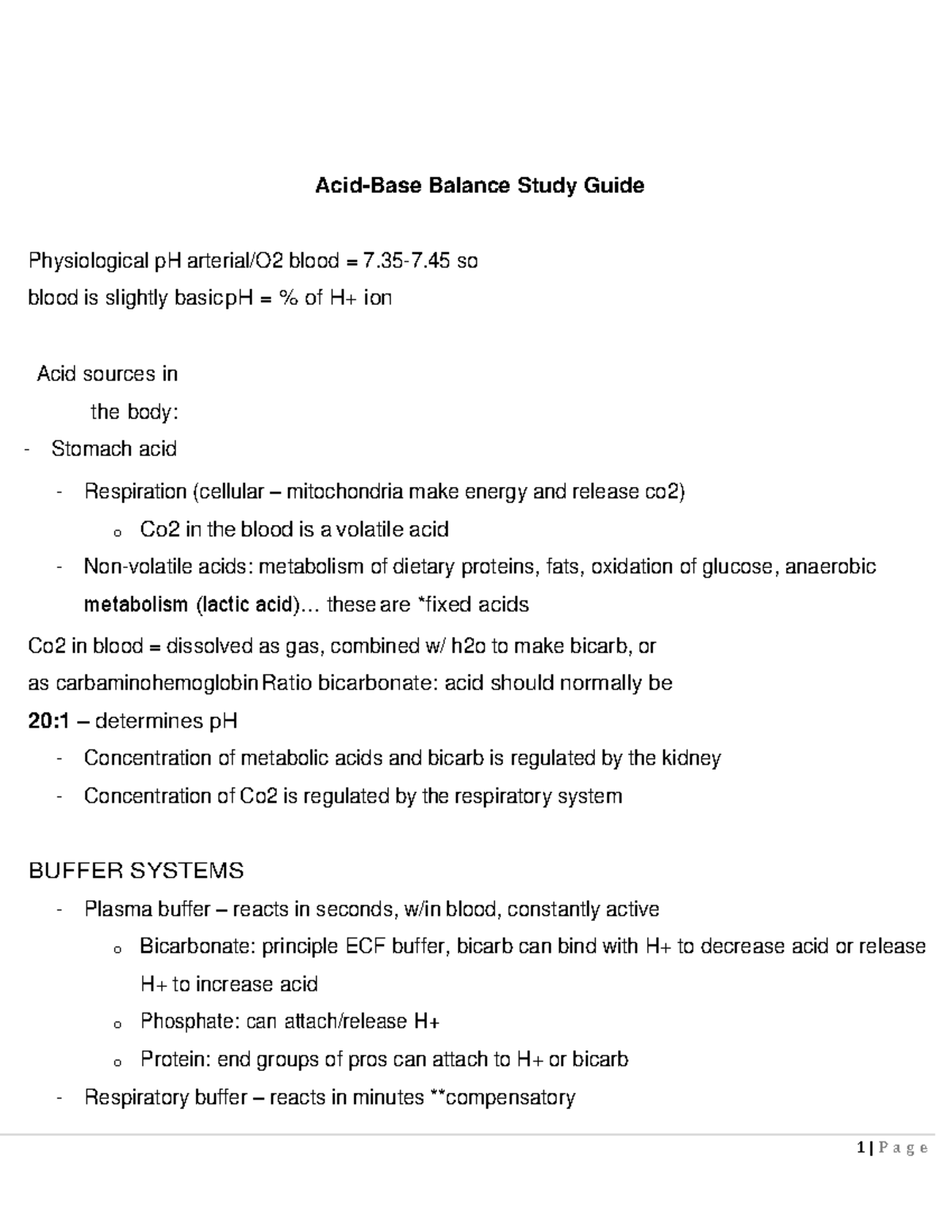 Acid-Base Balance Study Guide - Acid-Base Balance Study Guide ...
