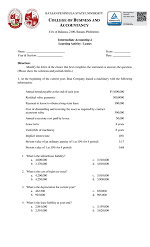 PRE- Finals- Intac 2 - n.a - PRE-FINALS – INTAC Multiple Choice Identify the choice that best ...