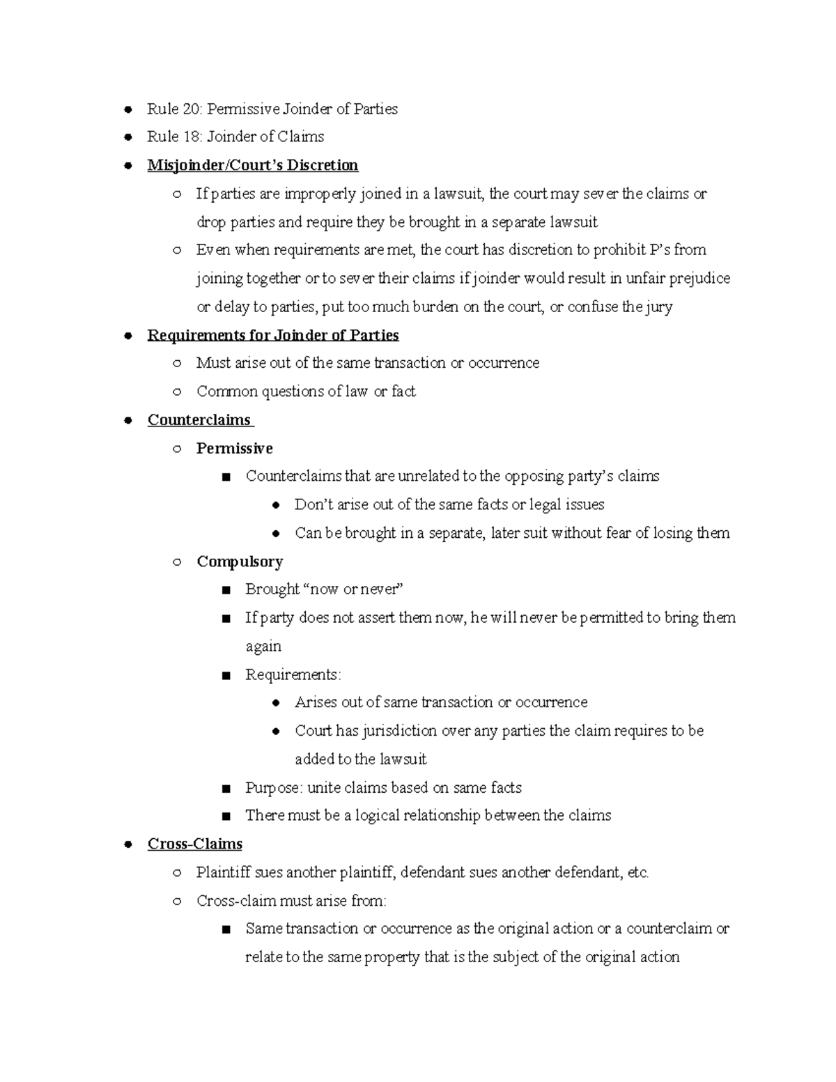 Joinder I- Civ Pro 2022 - Rule 20: Permissive Joinder of Parties Rule ...