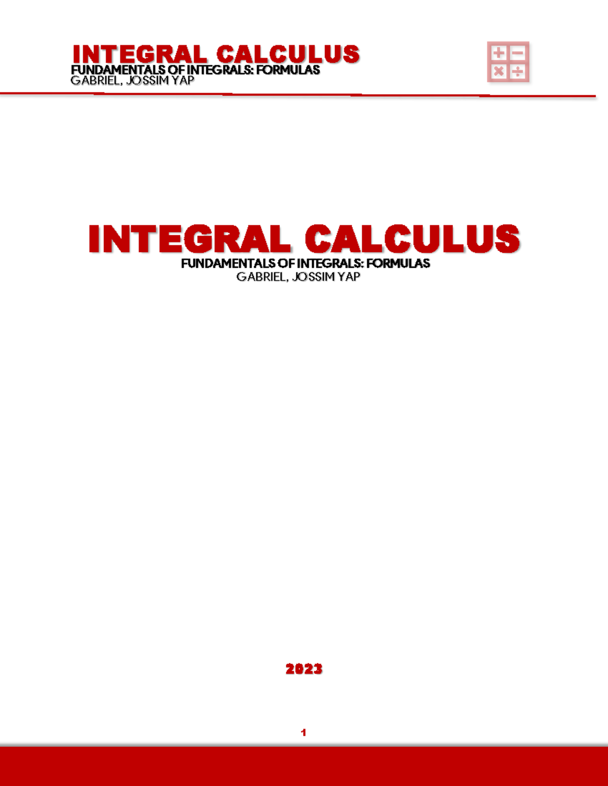 Integral- Formulas - tyt - FUNDAMENTALS OF INTEGRALS: FORMULAS GABRIEL ...