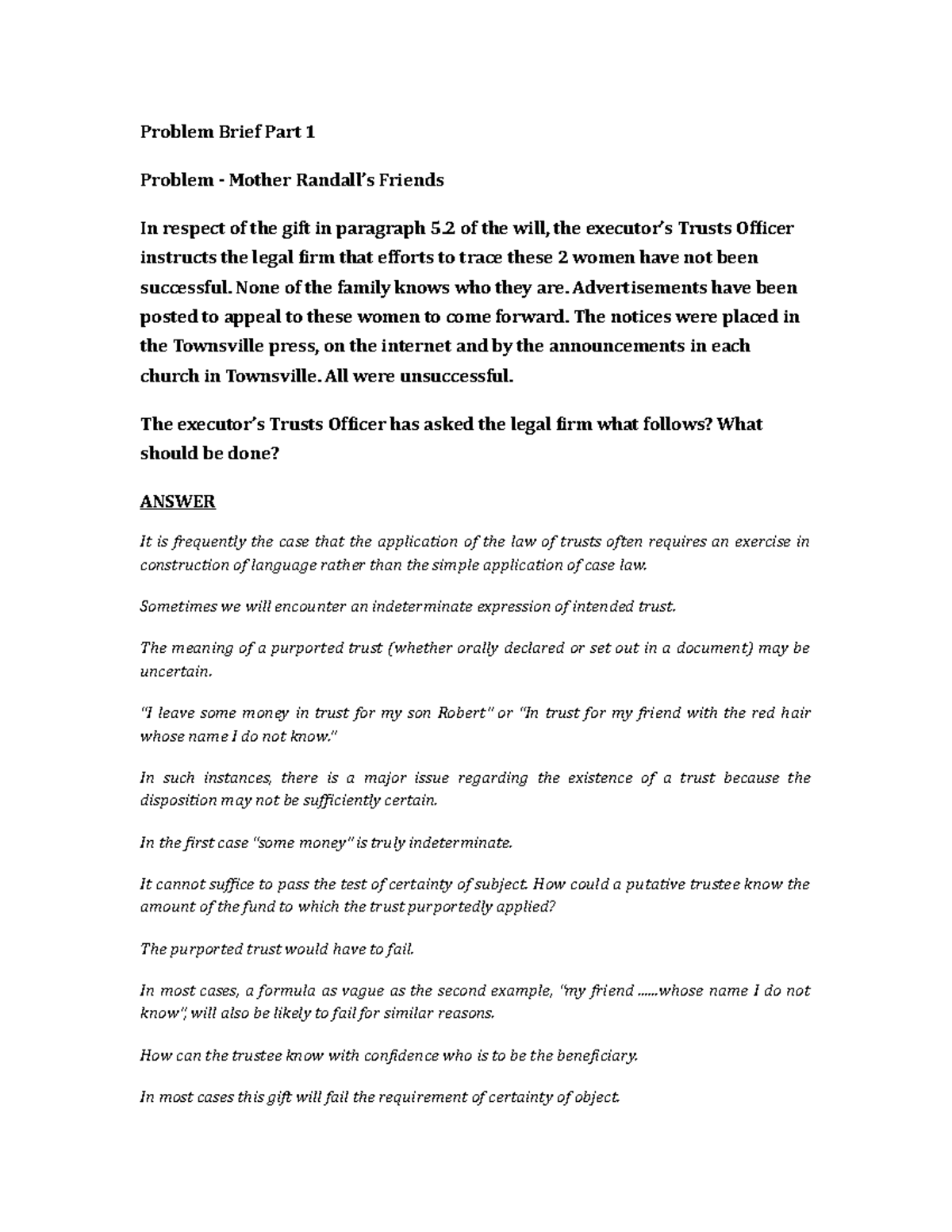 Problem Brief 1 Part 1 Mrs Randall's Friends - Problem Brief Part 1 ...