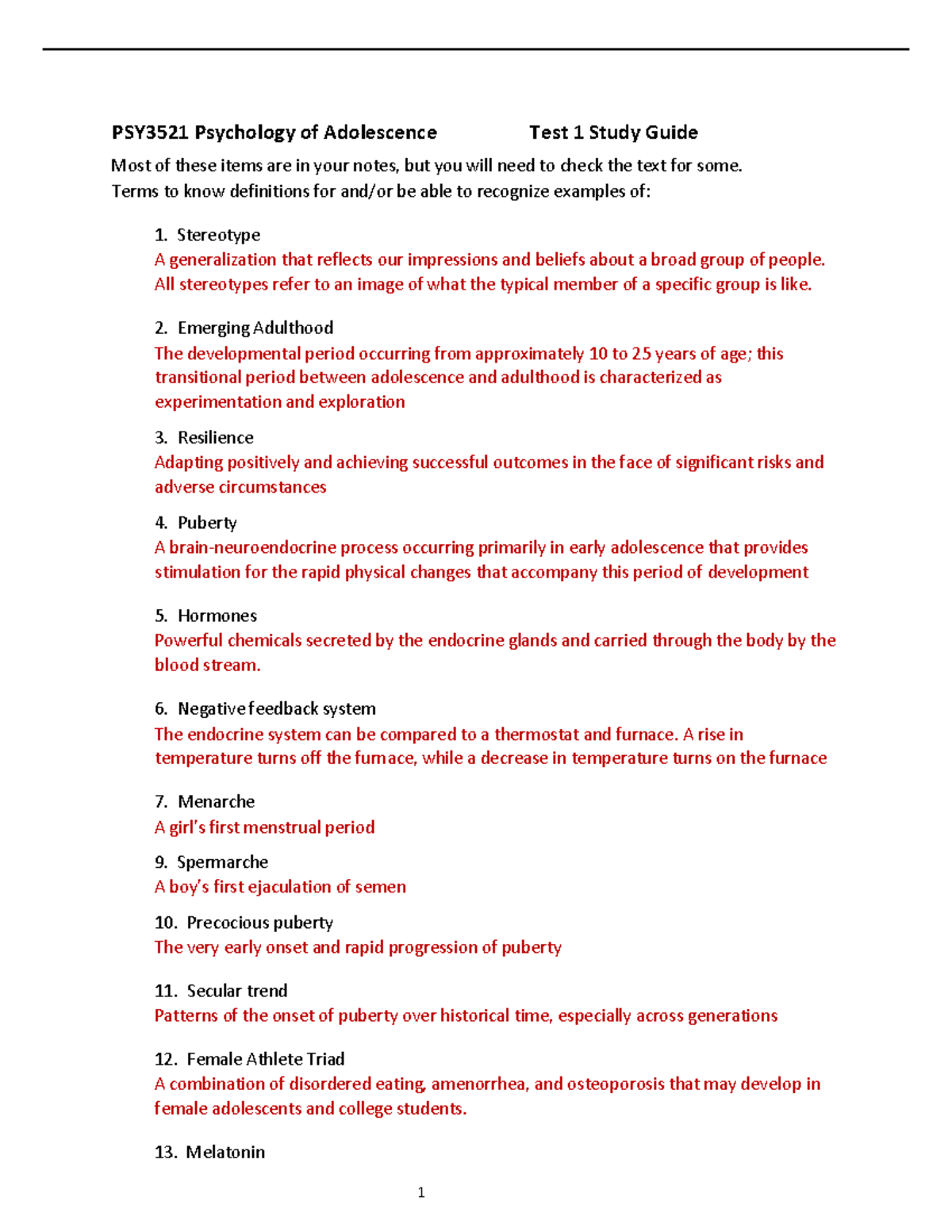 PSY3521 Psychology of Adolescence Test 1 Study Guide - Terms to know ...