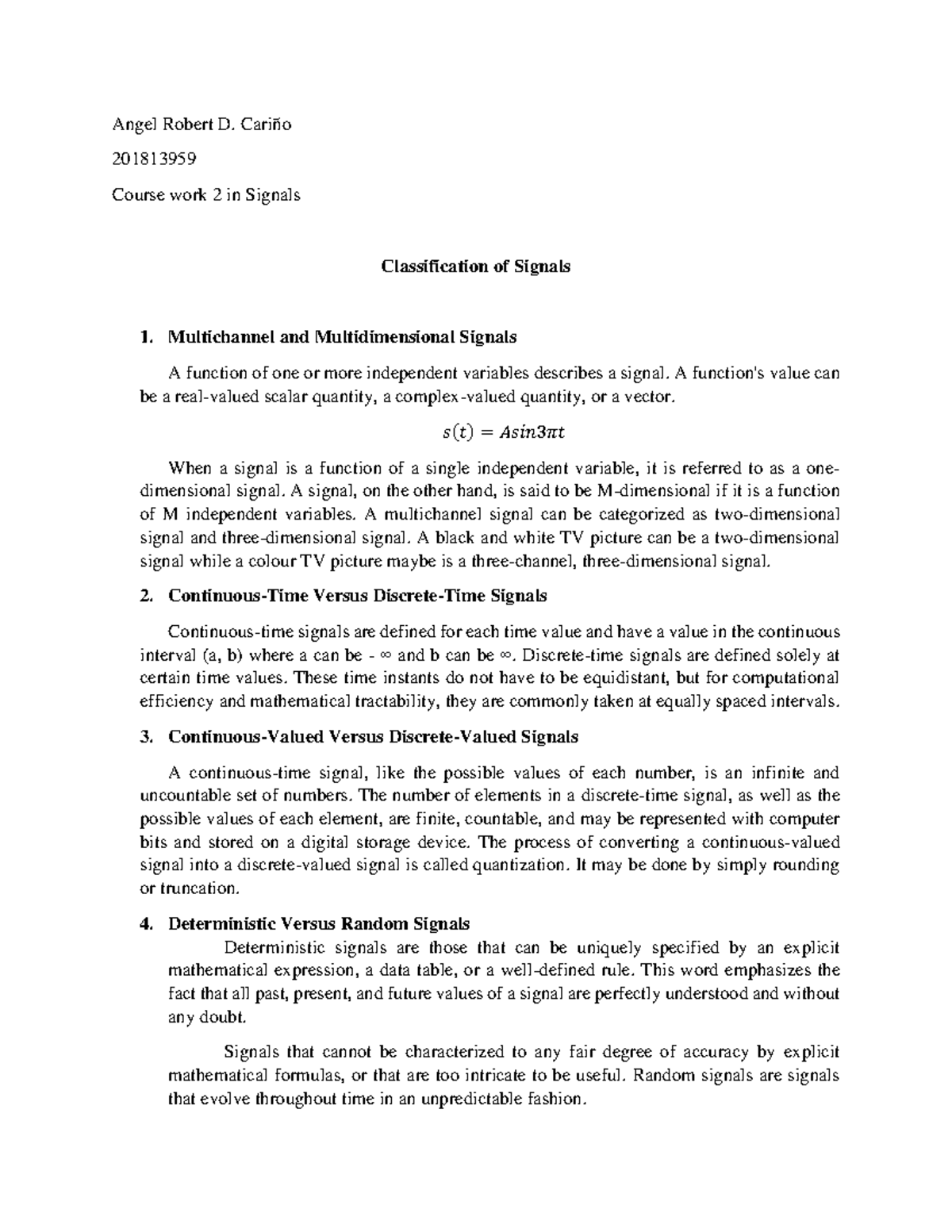 Signals-Course Work 2 - Classification of Signals - Angel Robert D ...
