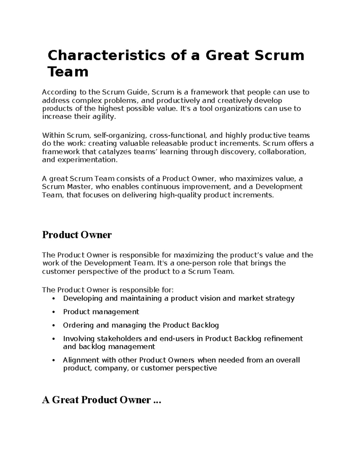 Characteristics of a Great Scrum Team - Characteristics of a Great ...