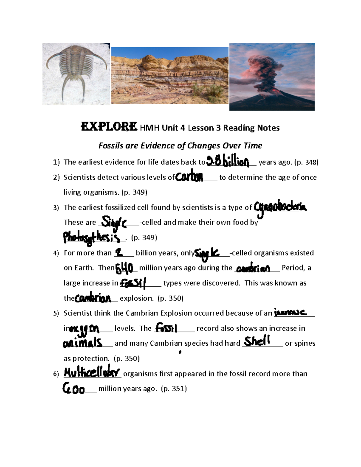 HMH Unit 4 Lesson 3 Fossils are Evidence of Changes Over Time Reading ...