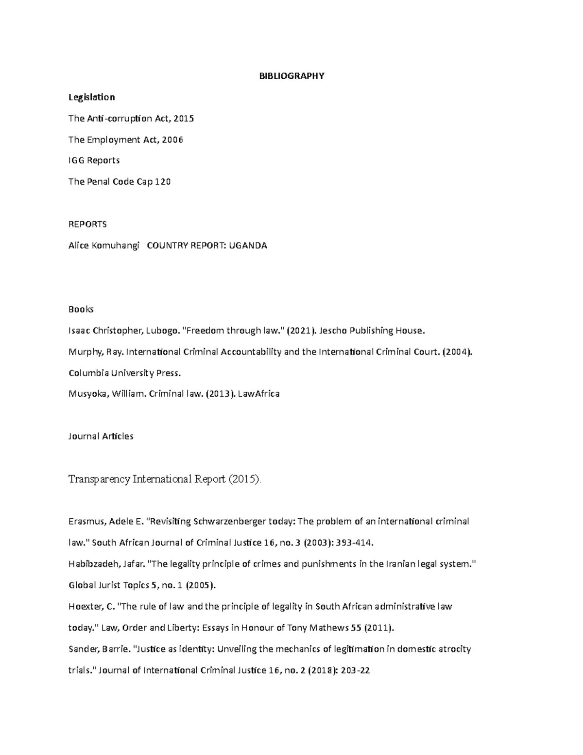 Bibliography FOR THE Course WORK - BIBLIOGRAPHY Legislation The Anti ...