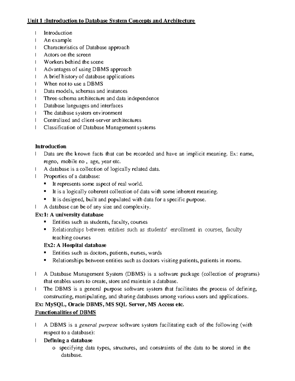 Dbms Notes 2 Dbms Unit 1 Introduction To Database System Concepts And Architecture