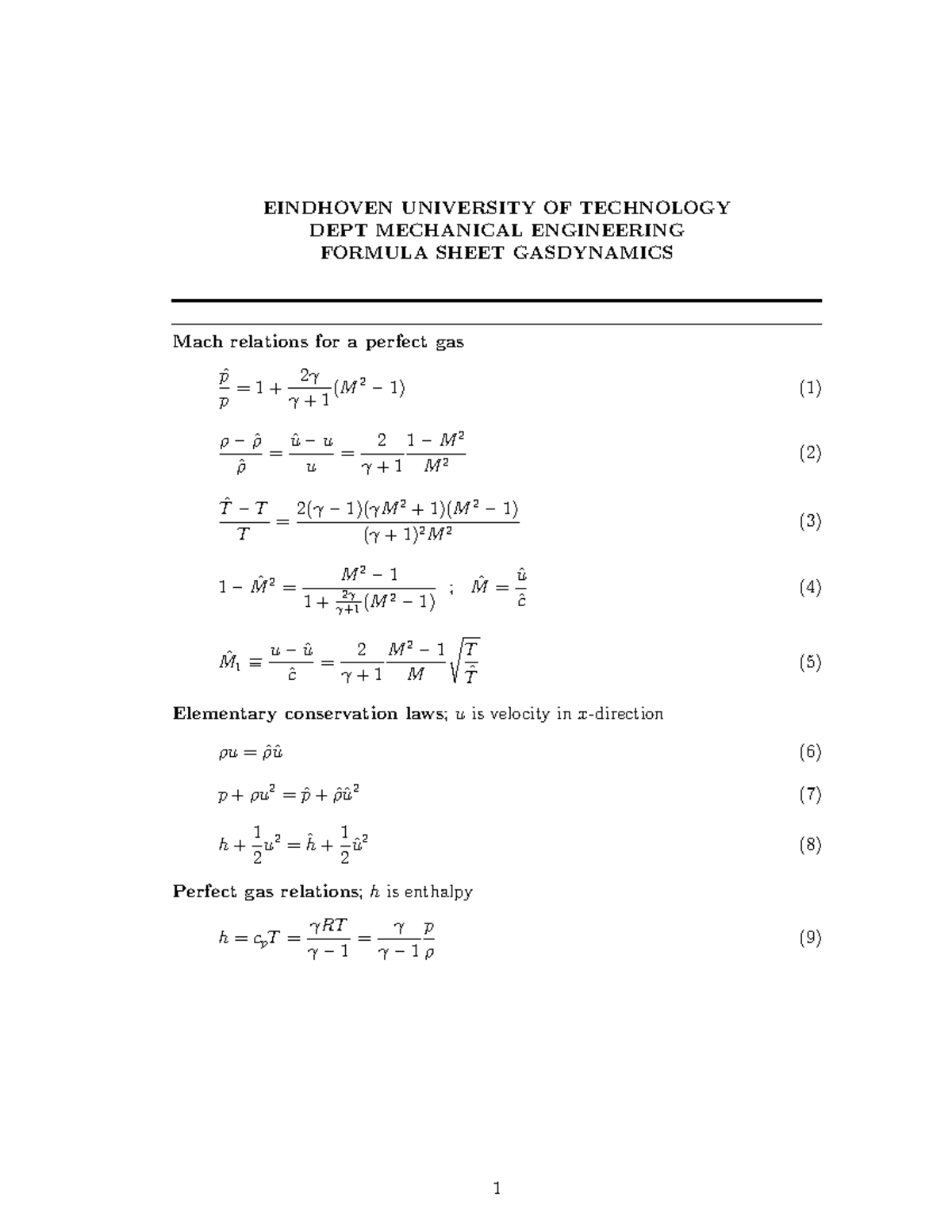 Formuleblad - EINDHOVEN UNIVERSITY OF TECHNOLOGY DEPT MECHANICAL ...
