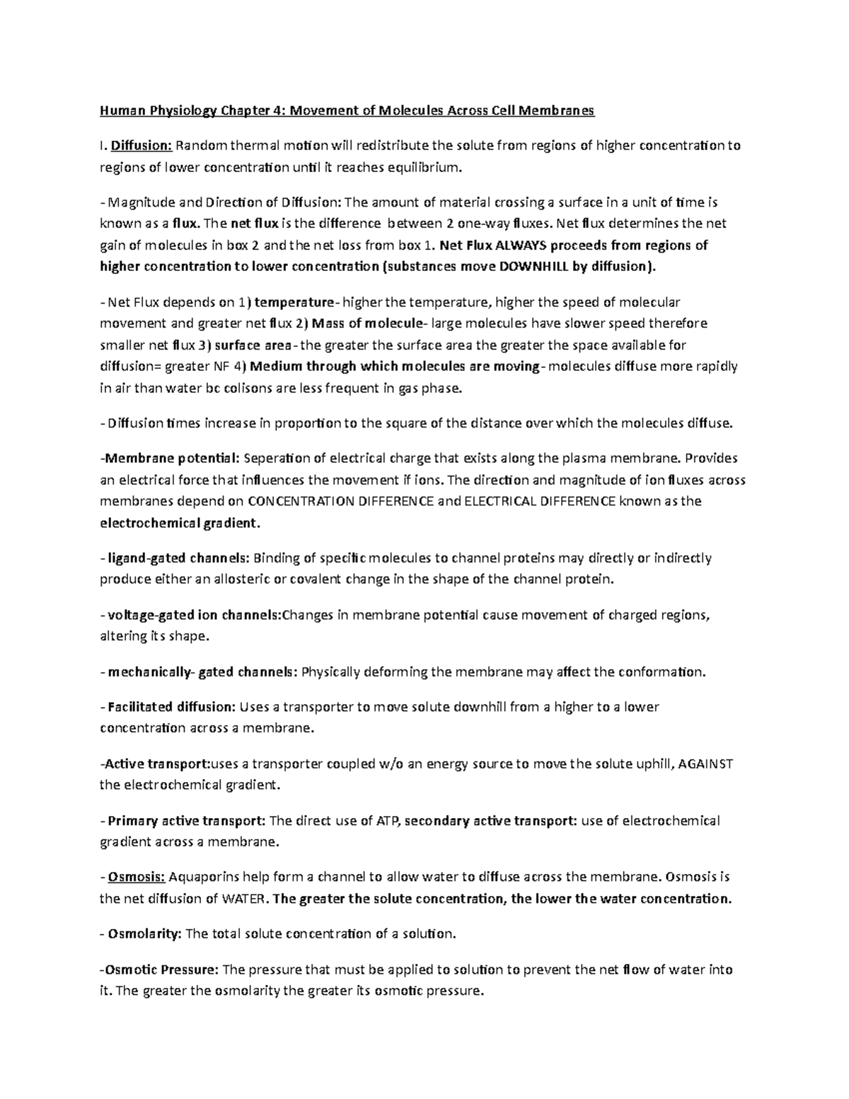 Human Physiology Chapter 4-5 - Diffusion: Random thermal motion will ...