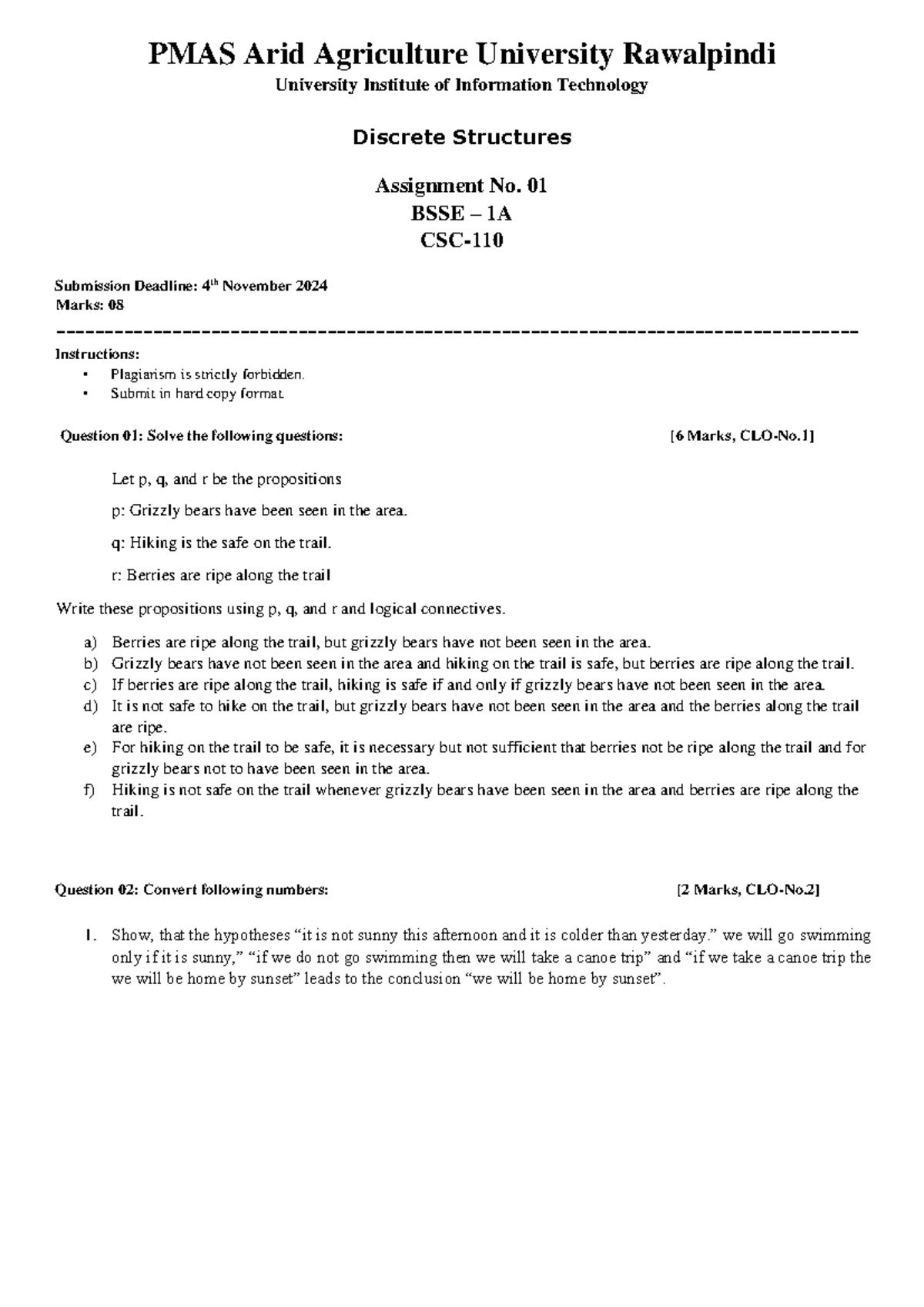 DS 1st Assignment A sec - for lerning - PMAS Arid Agriculture ...