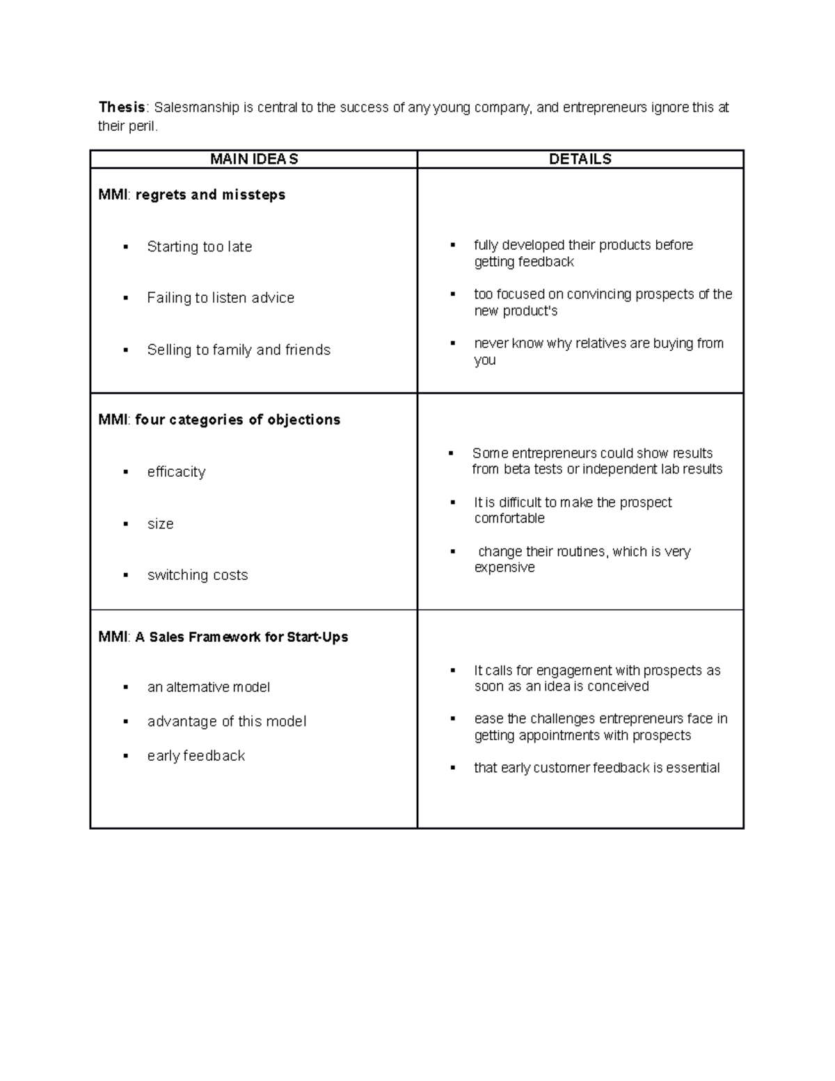 Divided Page Notes Template - Thesis: Salesmanship is central to the ...