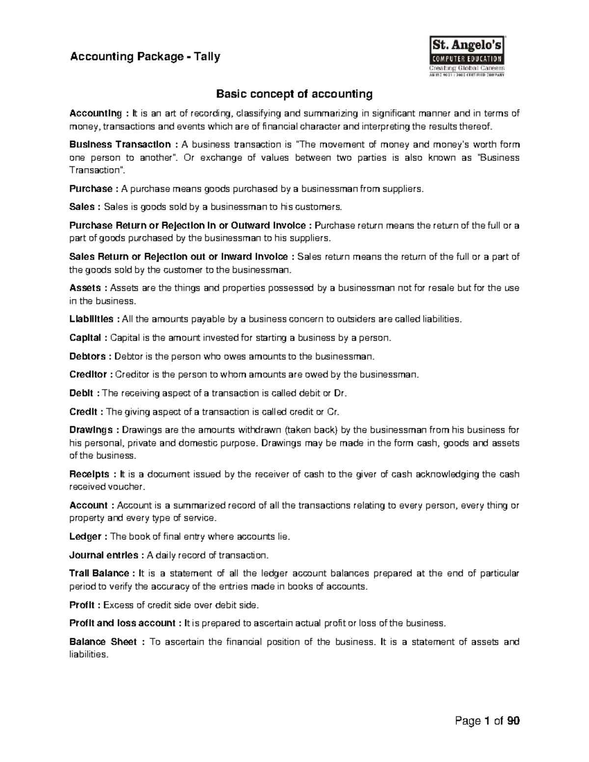 Tally Assignment - Basic concept of accounting Accounting : It is an ...