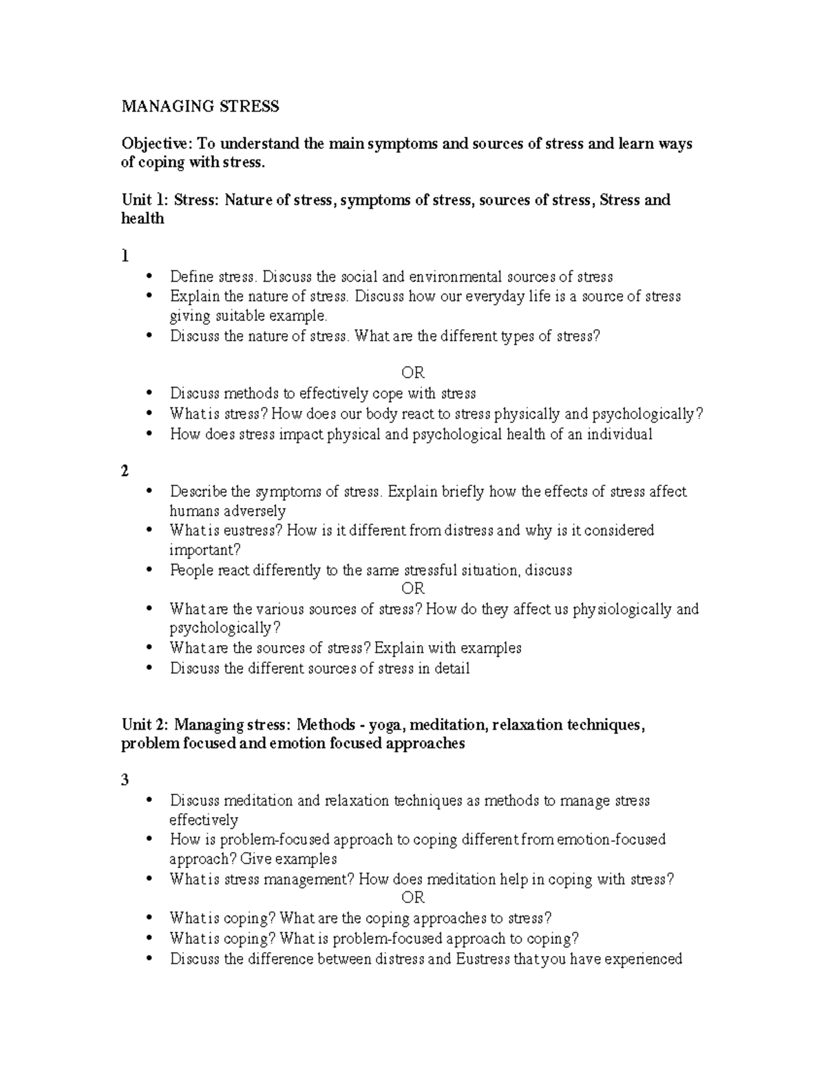 Managing stress (SEC) previous question papers - MANAGING STRESS ...