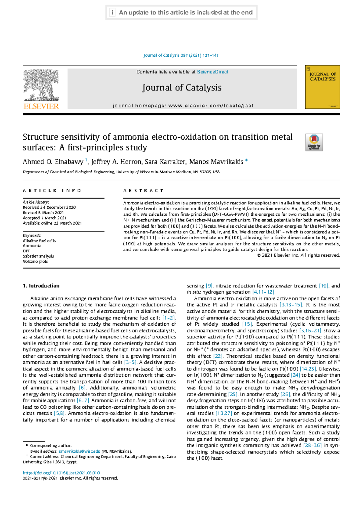 1-s2 - paper for DFT - Structure sensitivity of ammonia electro ...